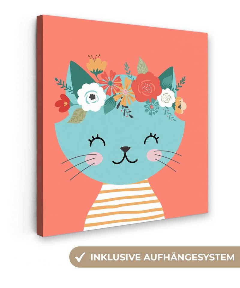 Onemillioncanvasses® Leinwandbild Katze Blumenkranz Sommer 1 St