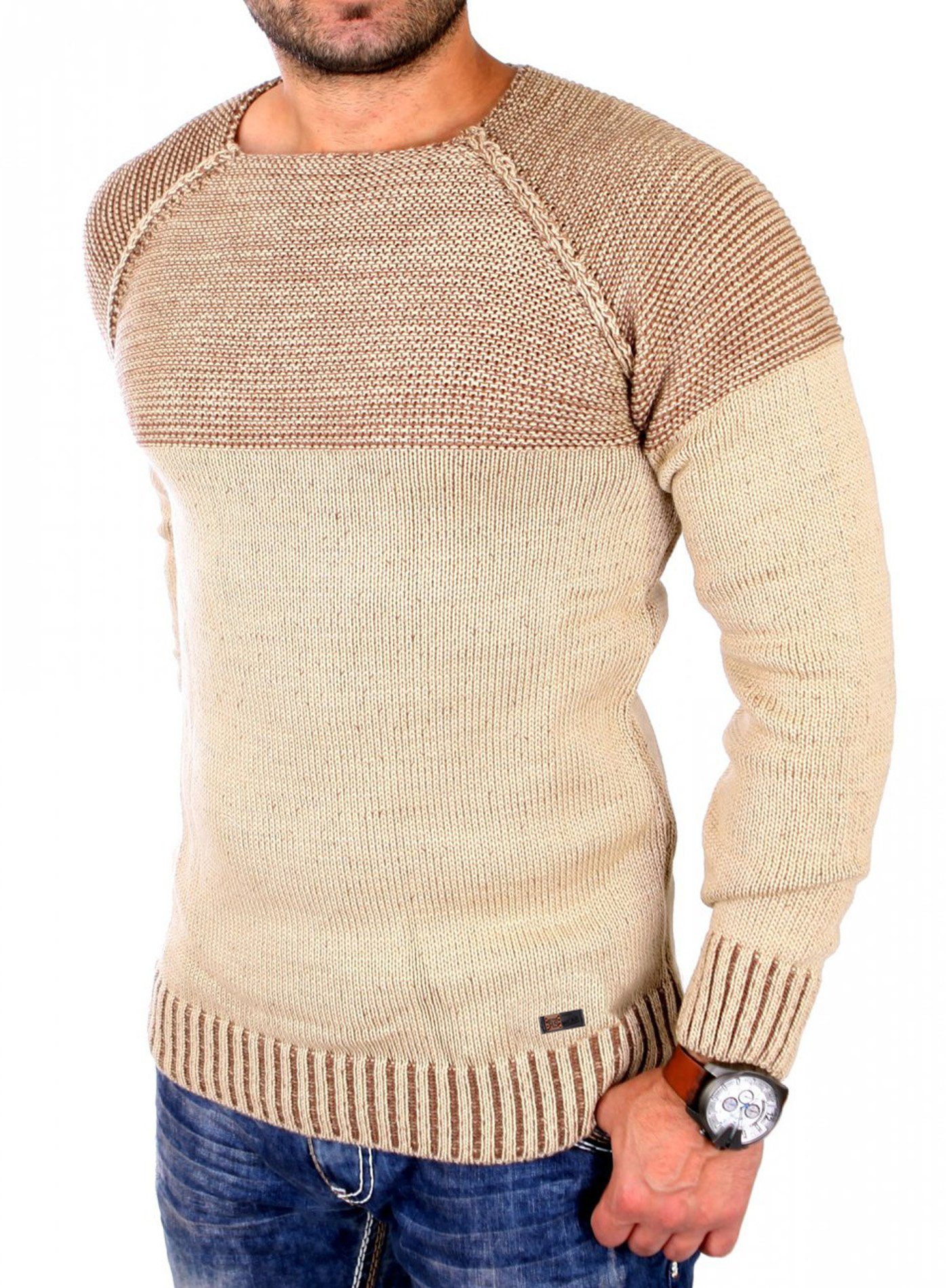 Reslad Strickpullover Reslad Strickpullover Herren Two Tone Rundhals ...