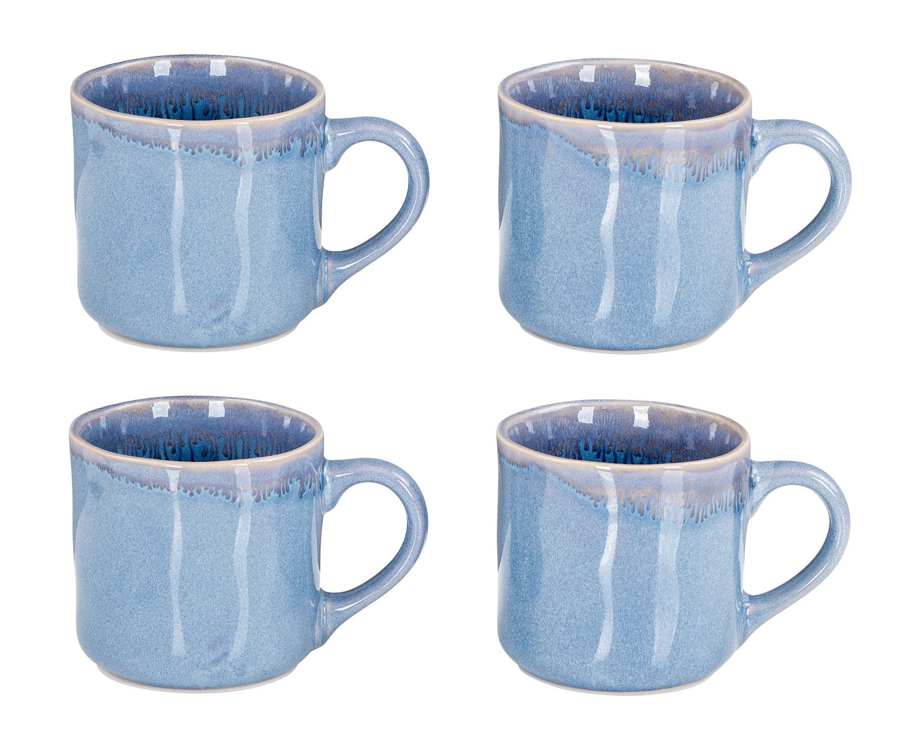 Levandeo® Becher 4er Set Steingut Becher 350ml Tasse Blau Kaffeepott