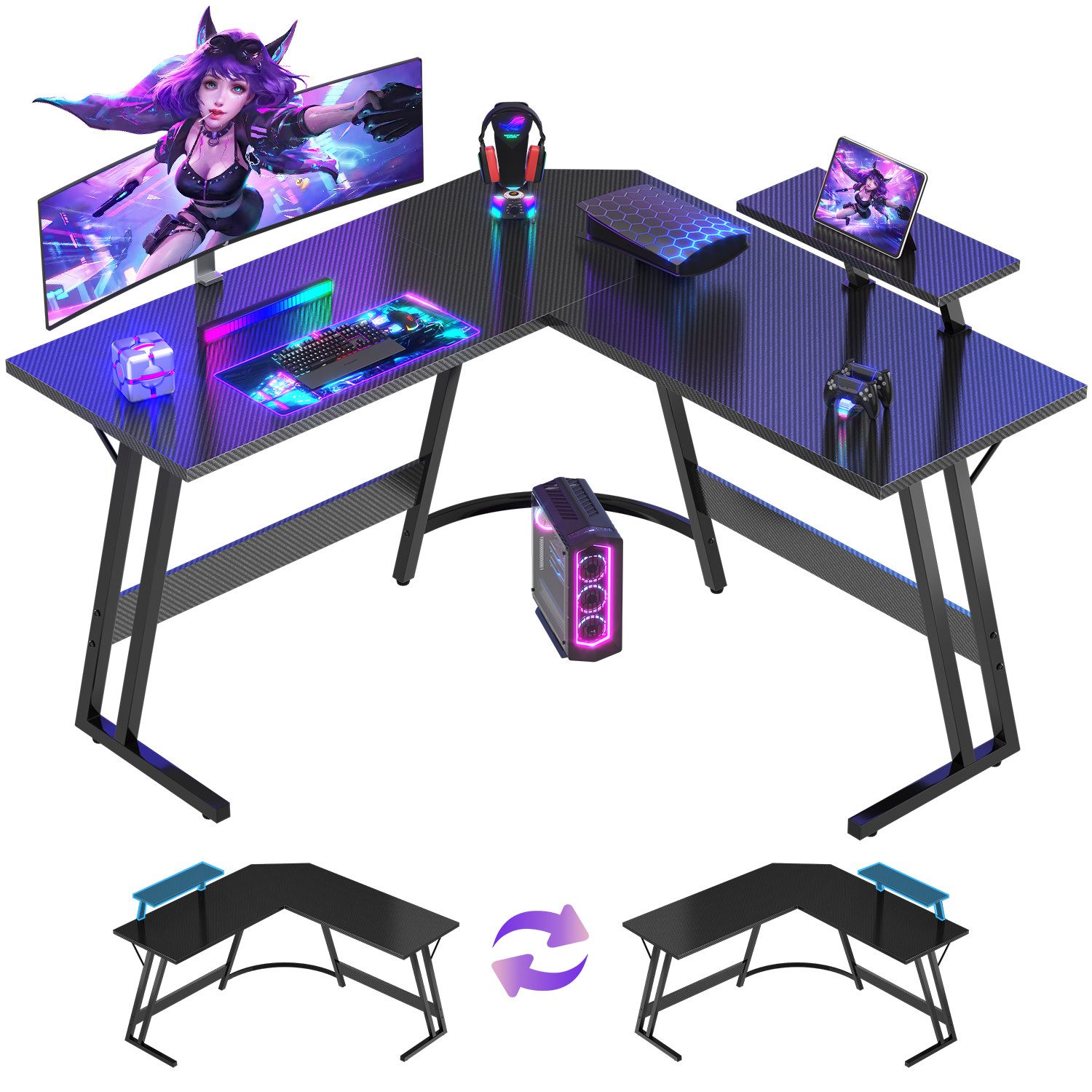 GUNJI Computertisch L-förmiger Gaming-Schreibtisch, Eckschreibtisch ...