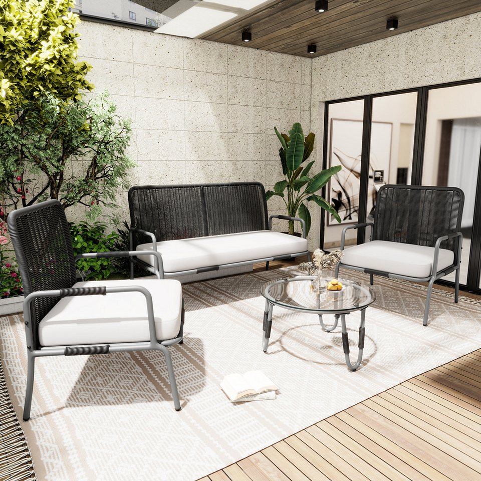 Flieks Gartenlounge Set 4 Sitzer Balkonset Gartenmöbel Rattan 2 Sitzer