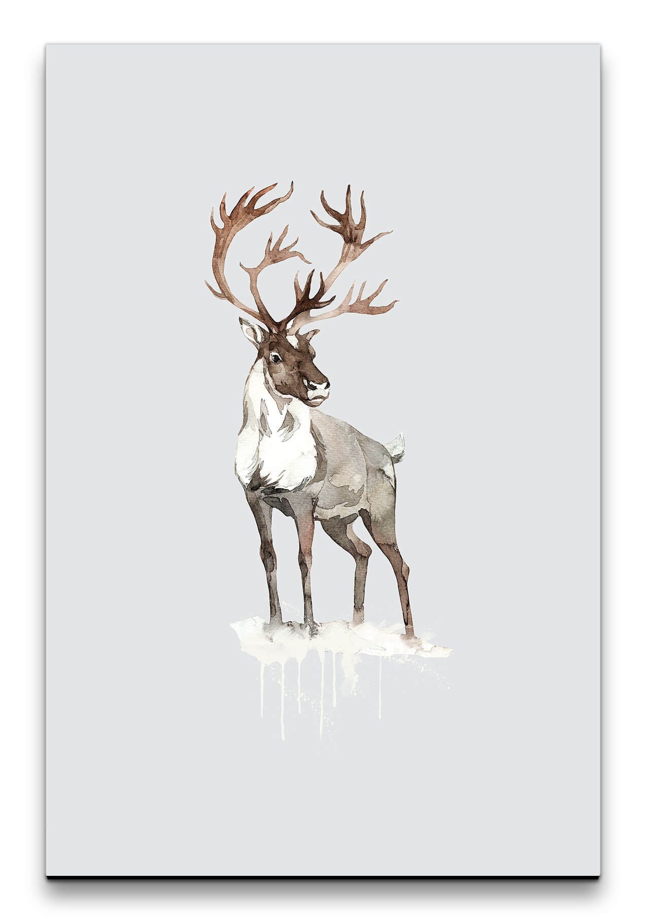Sinus Art Leinwandbild Hirsch Wald Natur Geweih Bock Wasserfarben
