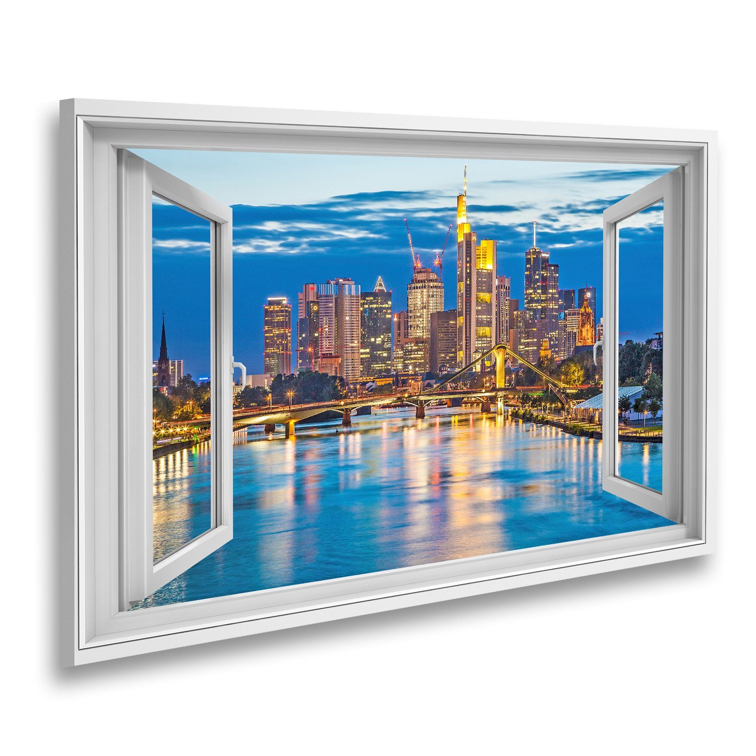 islandburner Leinwandbild Fensterblick Schöne Aussicht auf die Skyline von Frankfurt am Main bei