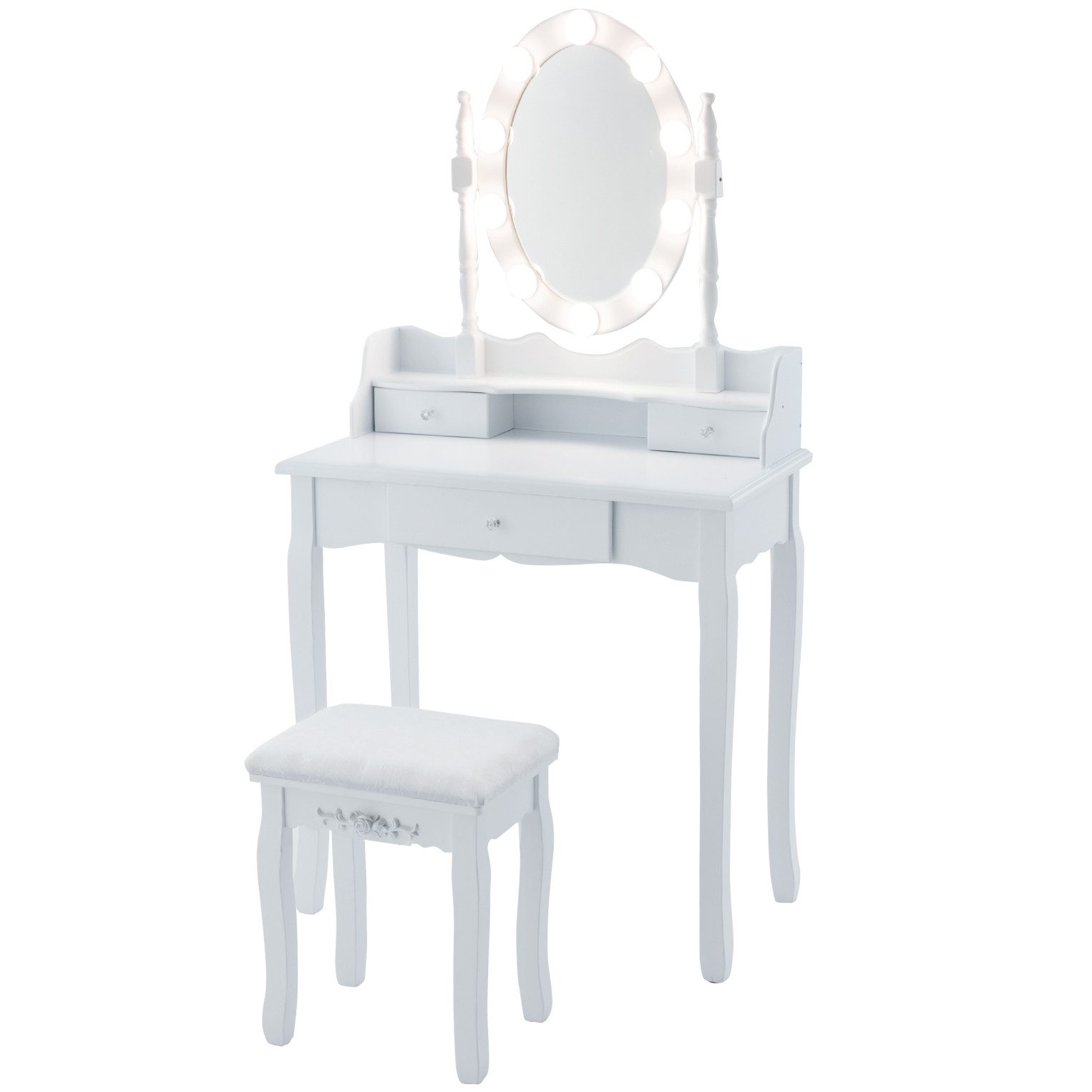 Costway Schminktisch 1 St Mit Led 3 Schubladen Hocker 360