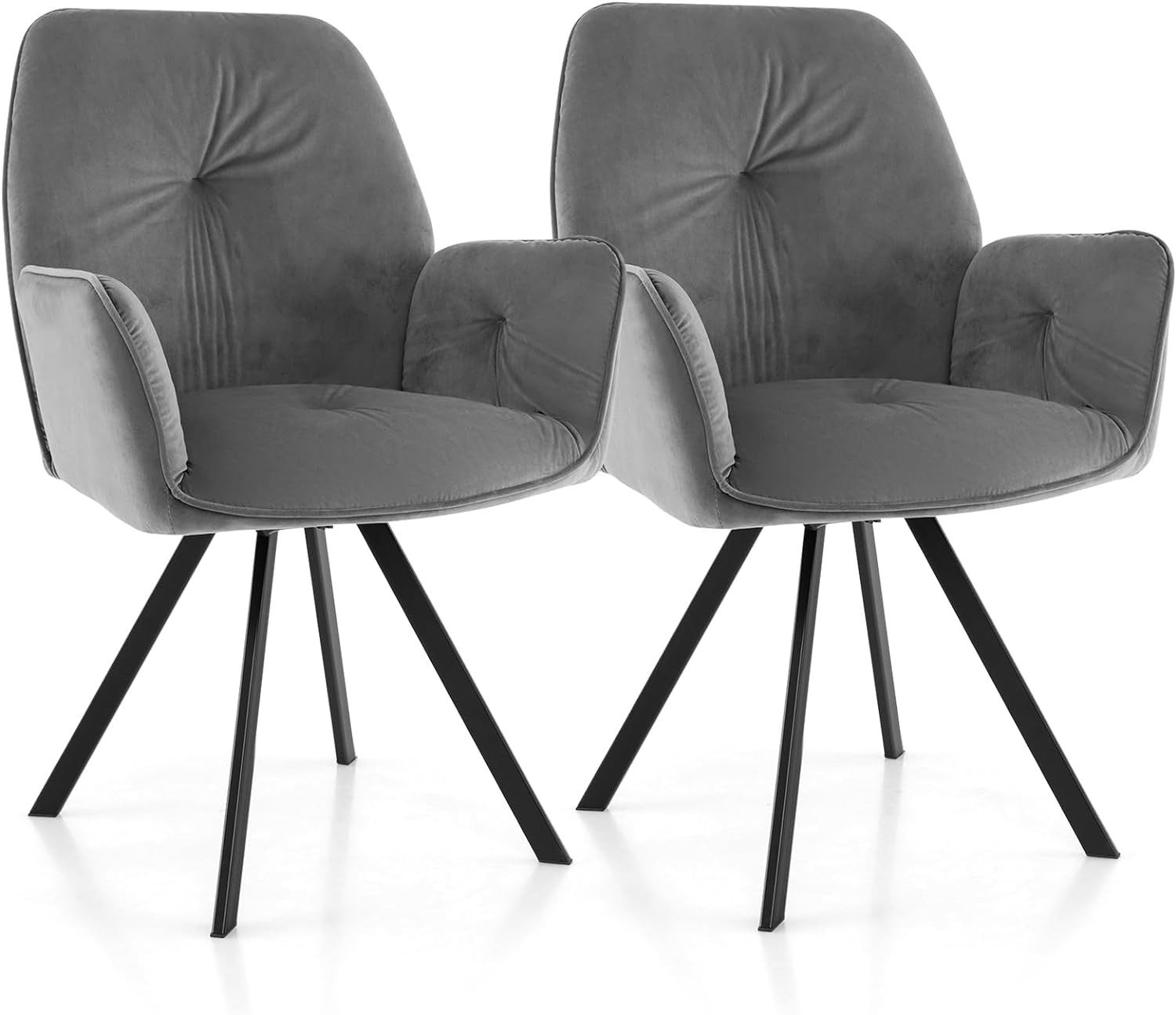 COSTWAY Drehstuhl (2er Set), Samt, mit Armlehne, 360° drehbar, Metall 150kg