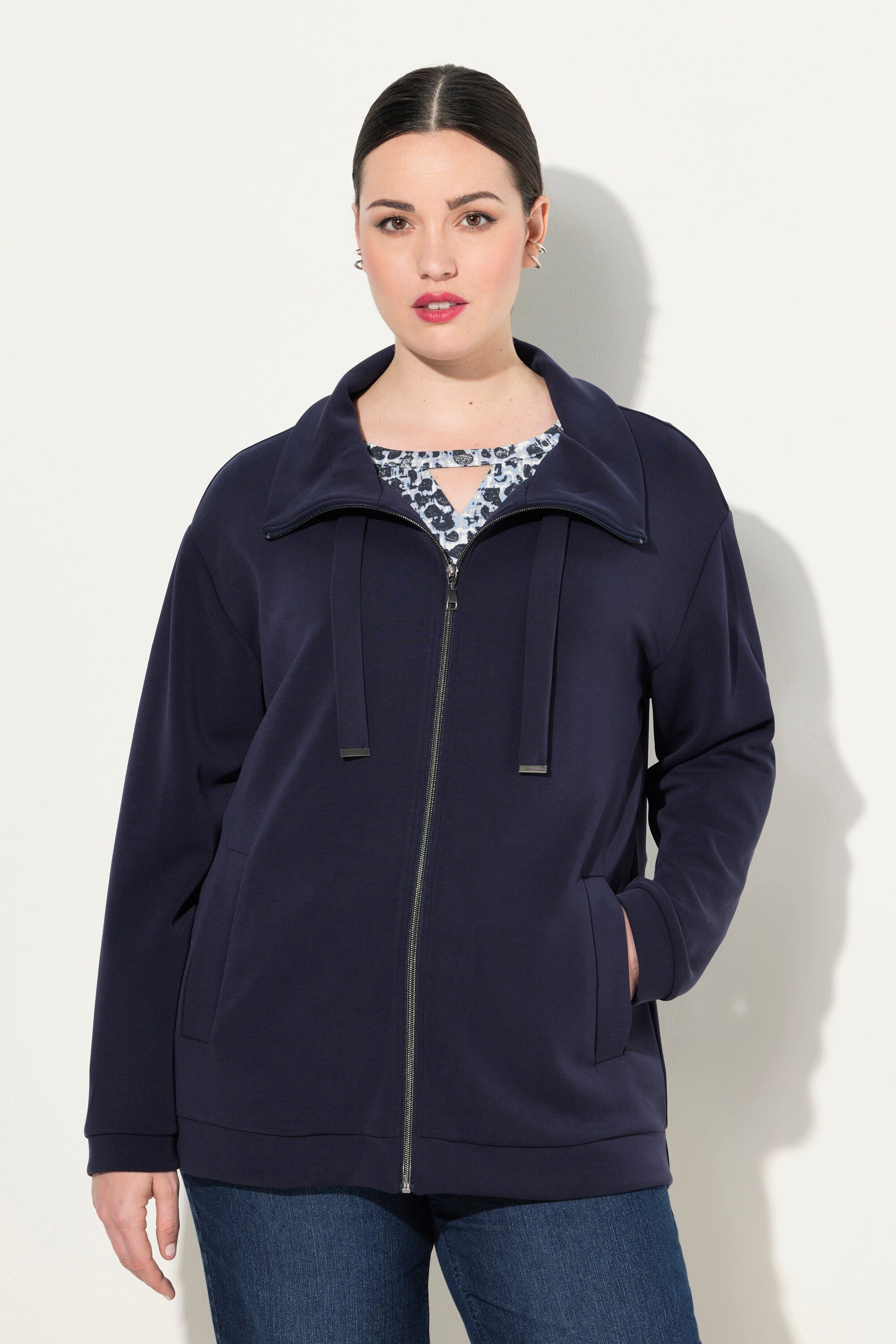 Ulla Popken Sweatjacke Sweatjacke Stehkragen Gummisaum Modalmix