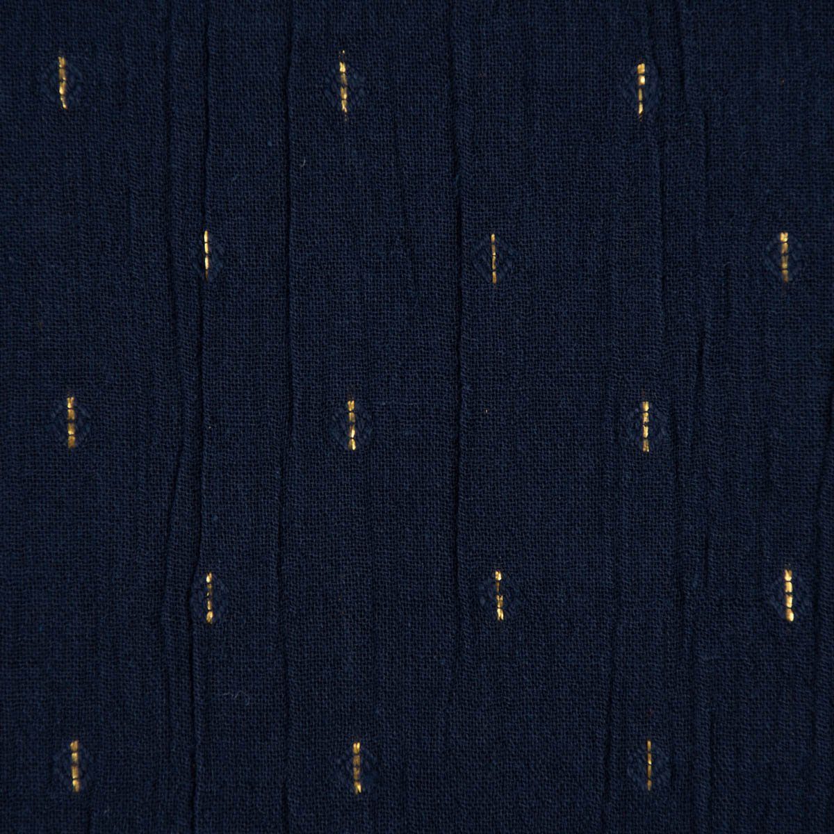 SchÖner Leben Stoff Baumwollstoff Crinkle Dobby Lurex Dunkelblau