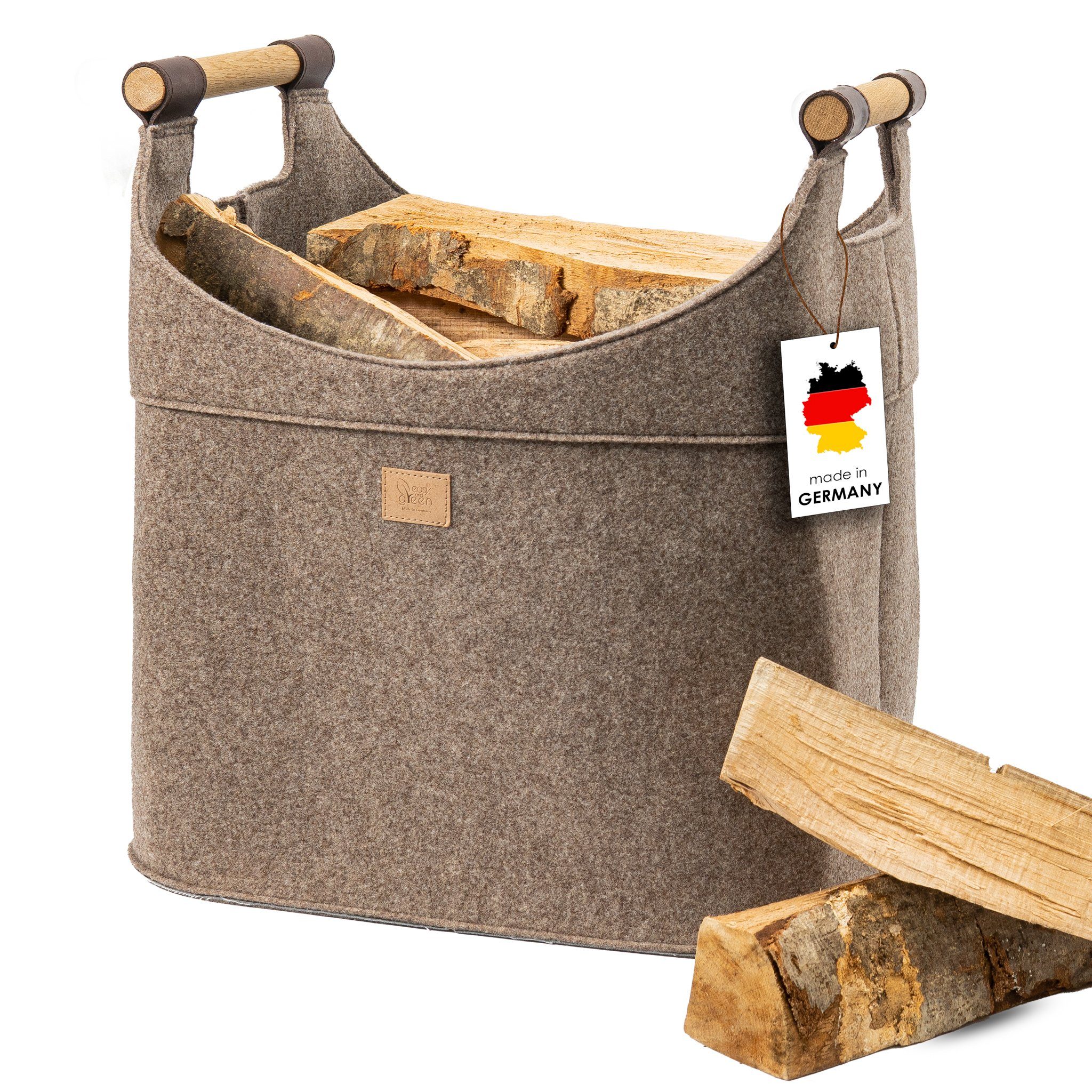 Easy and Green Kaminholzkorb Filz mit Echtholzhenkeln (Eiche) und ...