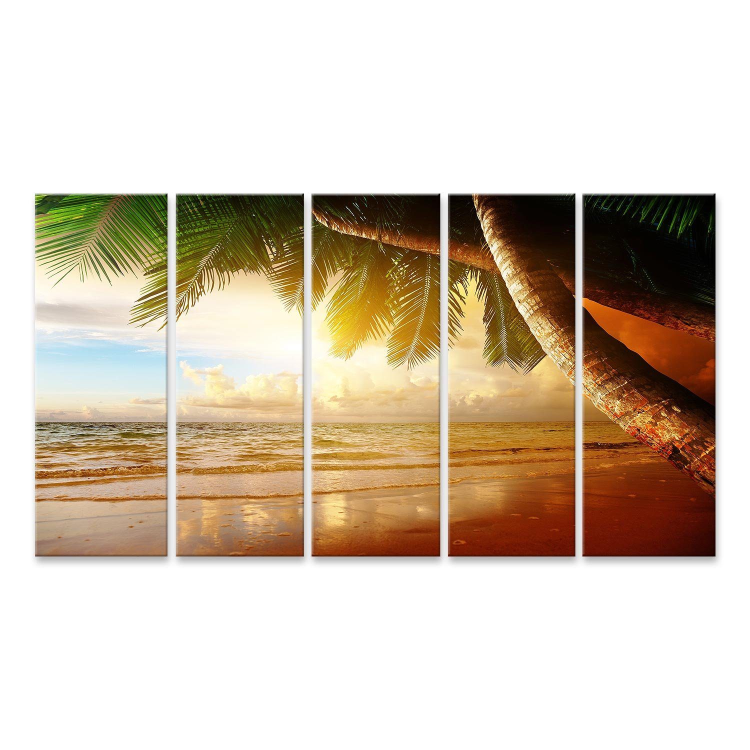 islandburner Leinwandbild Bild auf Leinwand Sonnenaufgang Am Strand Der Karibik 170x80cm 5-teil