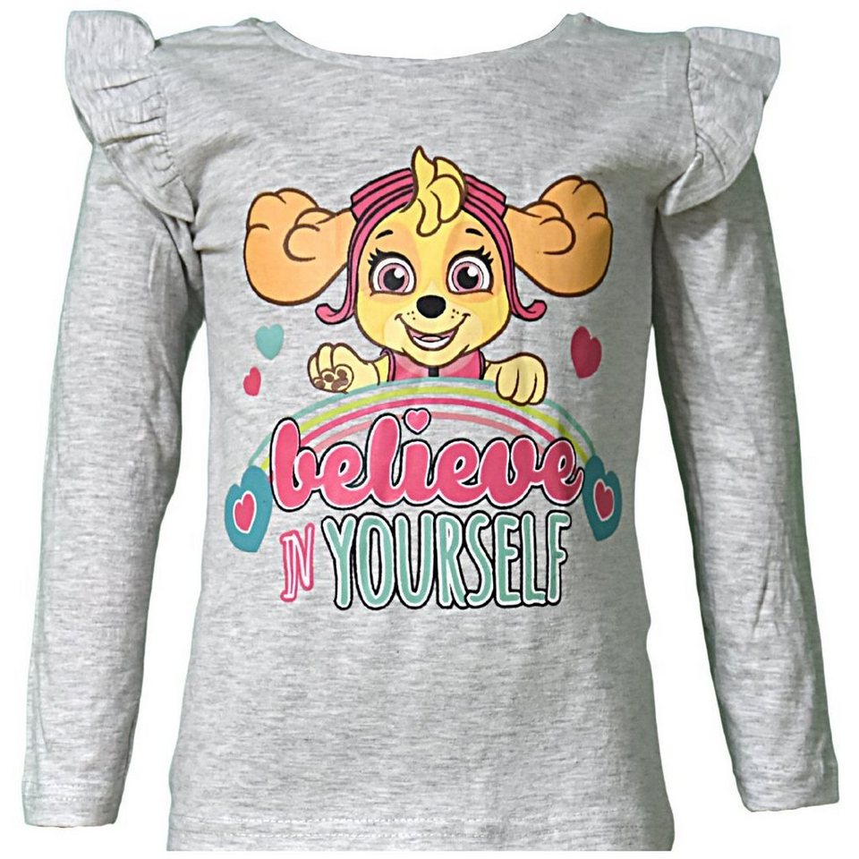Paw Patrol Langarmshirt Skye Mädchen Shirt Mit Rüschenärmel Gr 92 116 Cm