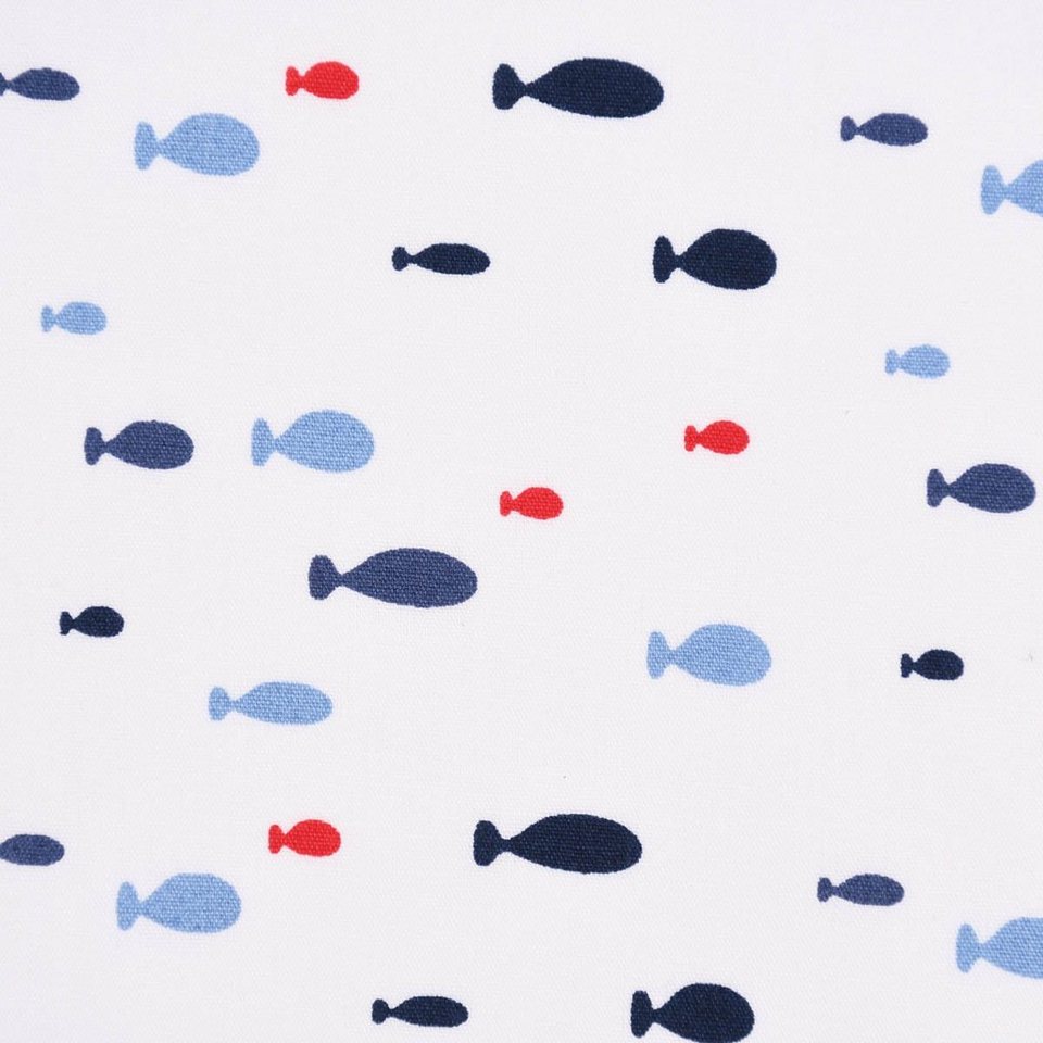 SchÖner Leben Stoff Baumwollstoff Popeline Fische Klein Weiß Blau Rot