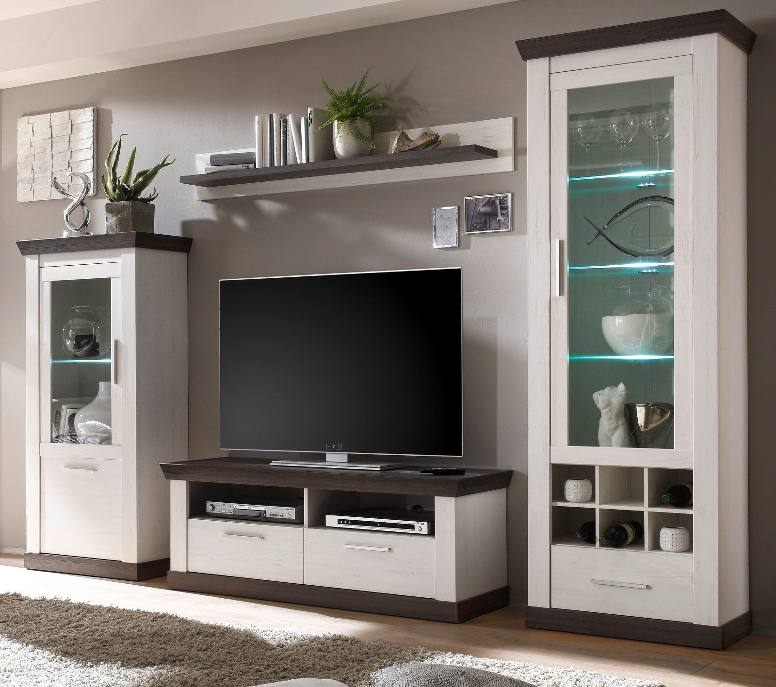 Furndesign Wohnwand Corela In Pinie Weiß Dekor Mit Wenge Set 4