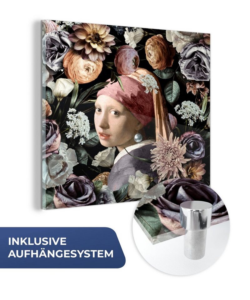 Muchowow Acrylglasbild Mädchen Mit Perlenohrring Blumen Vermeer
