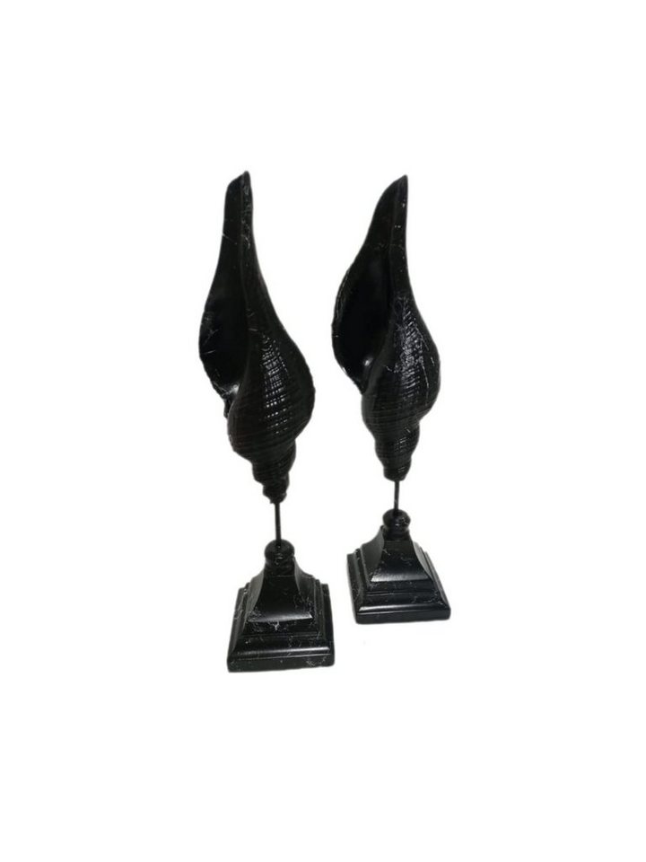 Moebel17 Dekofigur Skulptur Muschel 2er Set Schwarz Marmoroptik