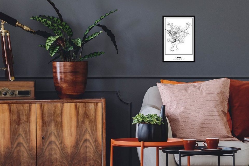 Muchowow Poster Belgien Lüttich Stadtplan Karte Schwarz Und
