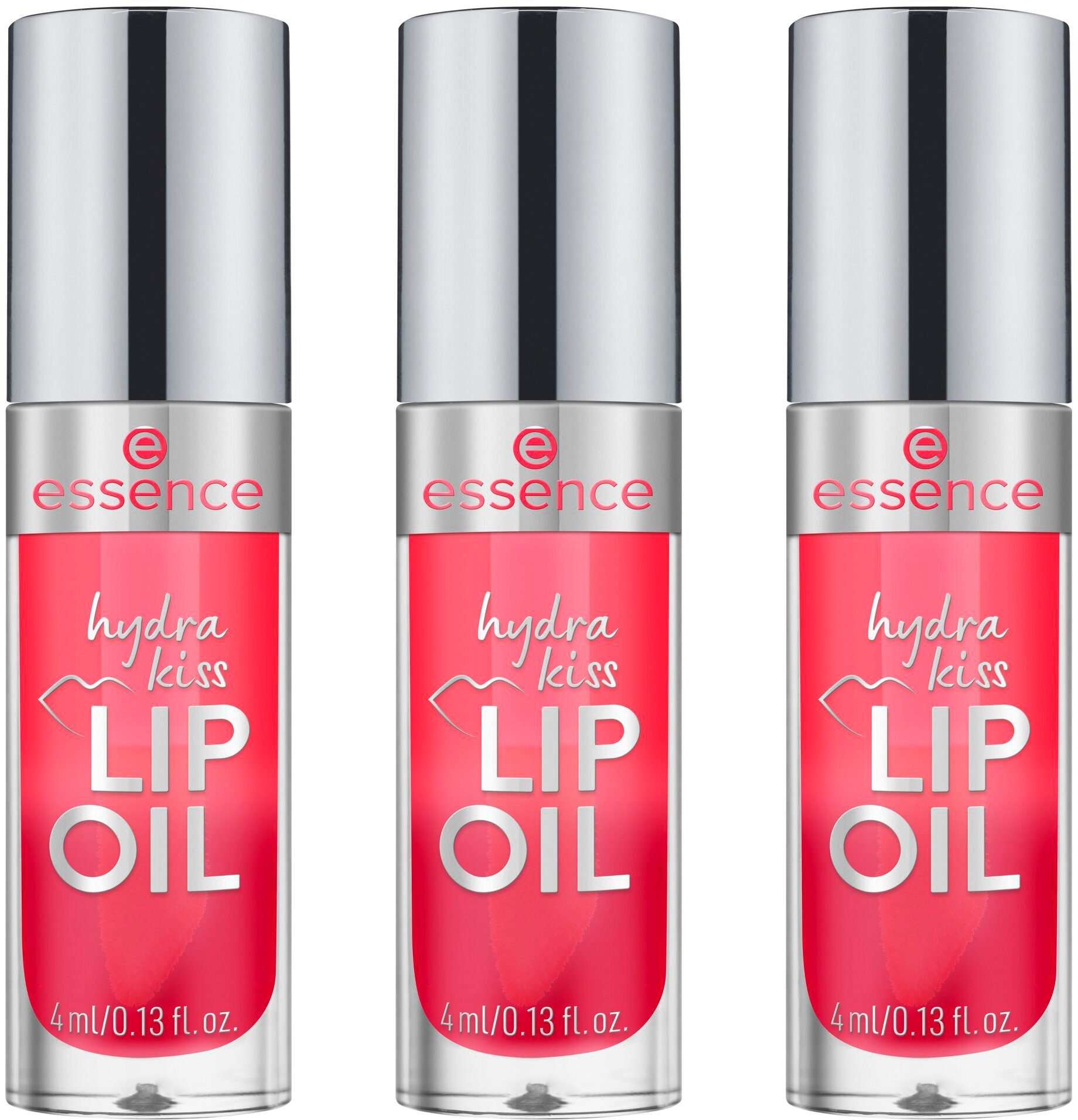 Essence Lipgloss hydra kiss LIP OIL, 3-tlg., Mit Hyaluronsäure, Jojobaöl, Vitamin E ...