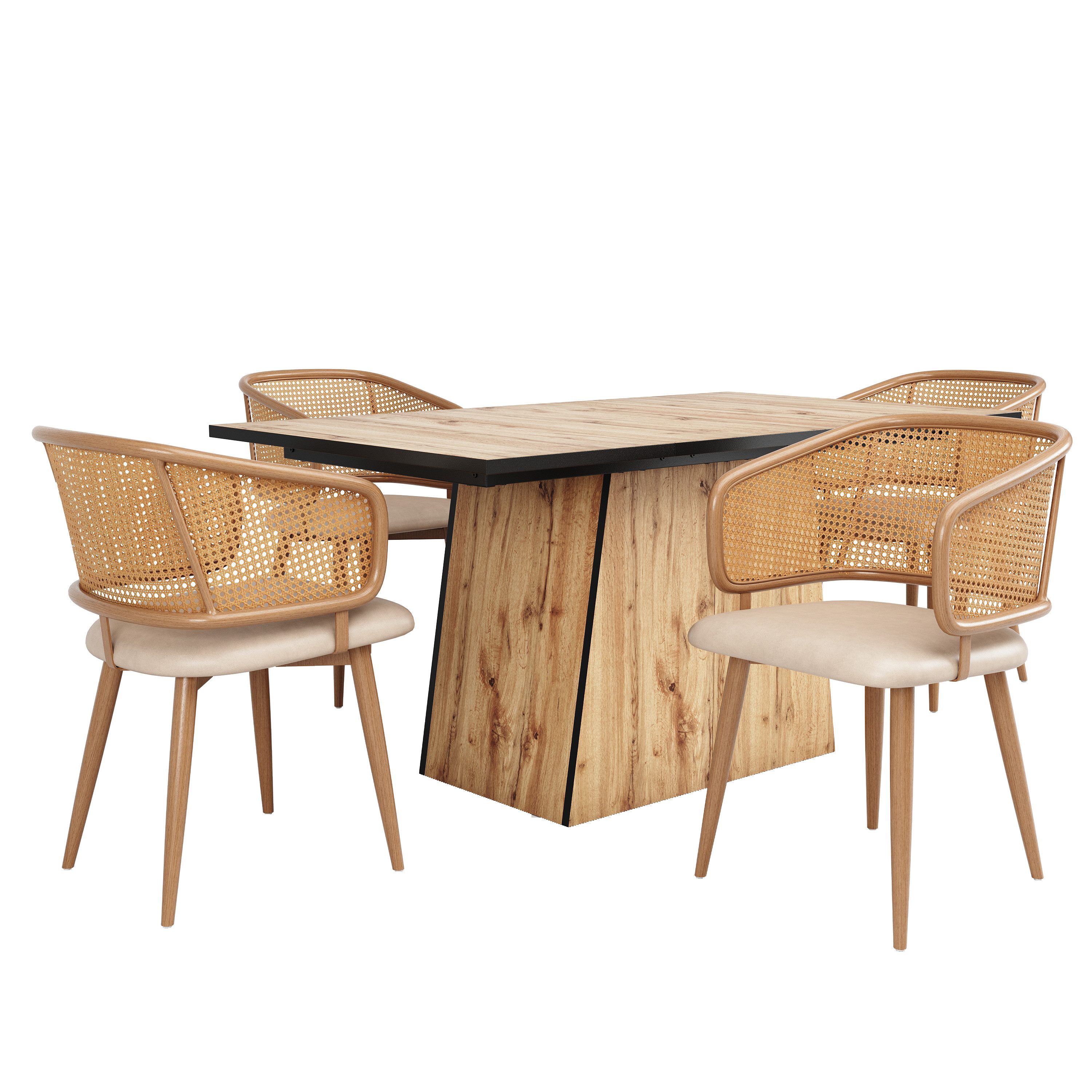 Tongtong Essgruppe Moderner Küchentisch Set Mdf Tischplatte Rattan