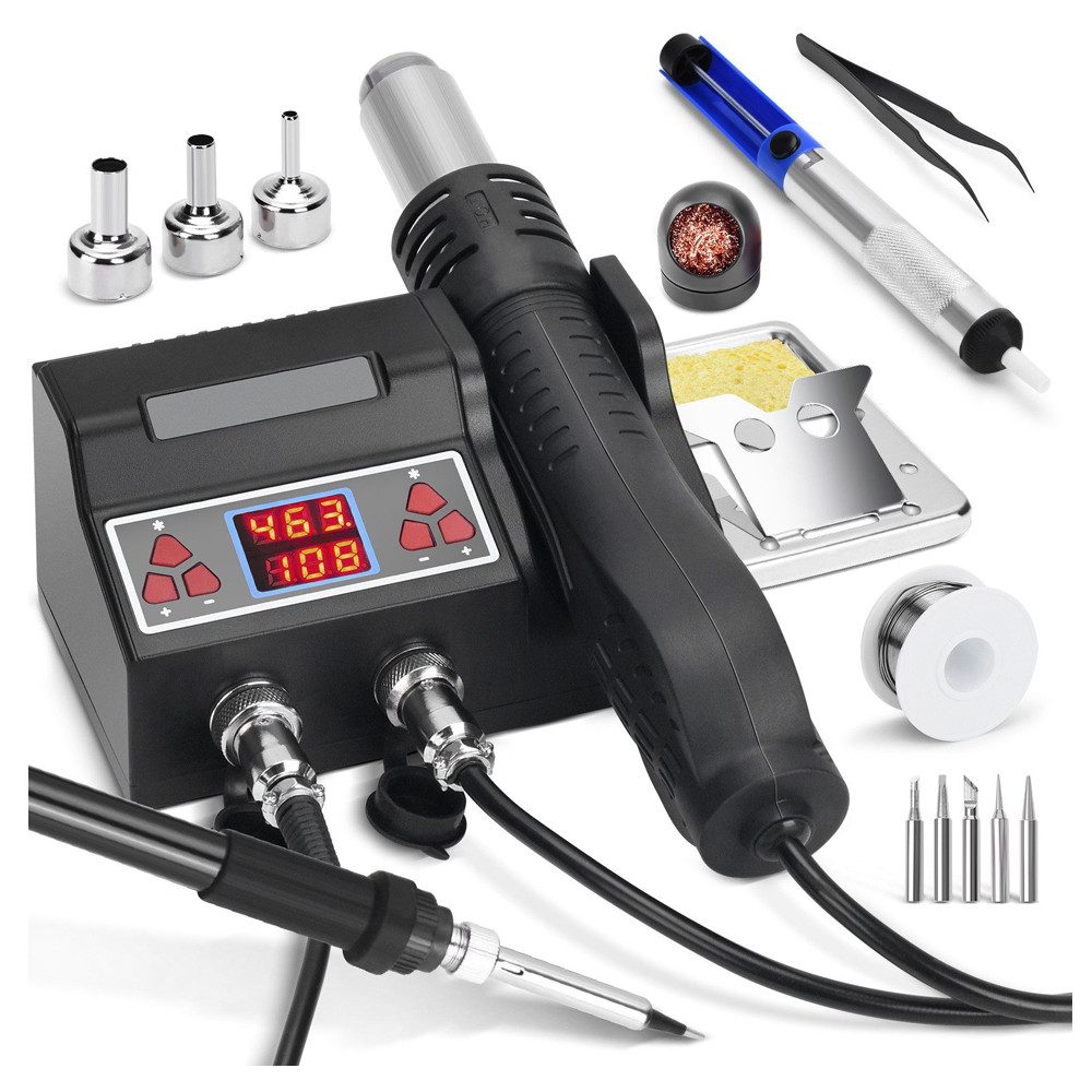 XERSEK Lötkolben Lötstation 700W, 2 IN 1 Heißluft Lötstation 100-480℃, max. 480 °C, mit 5 ...