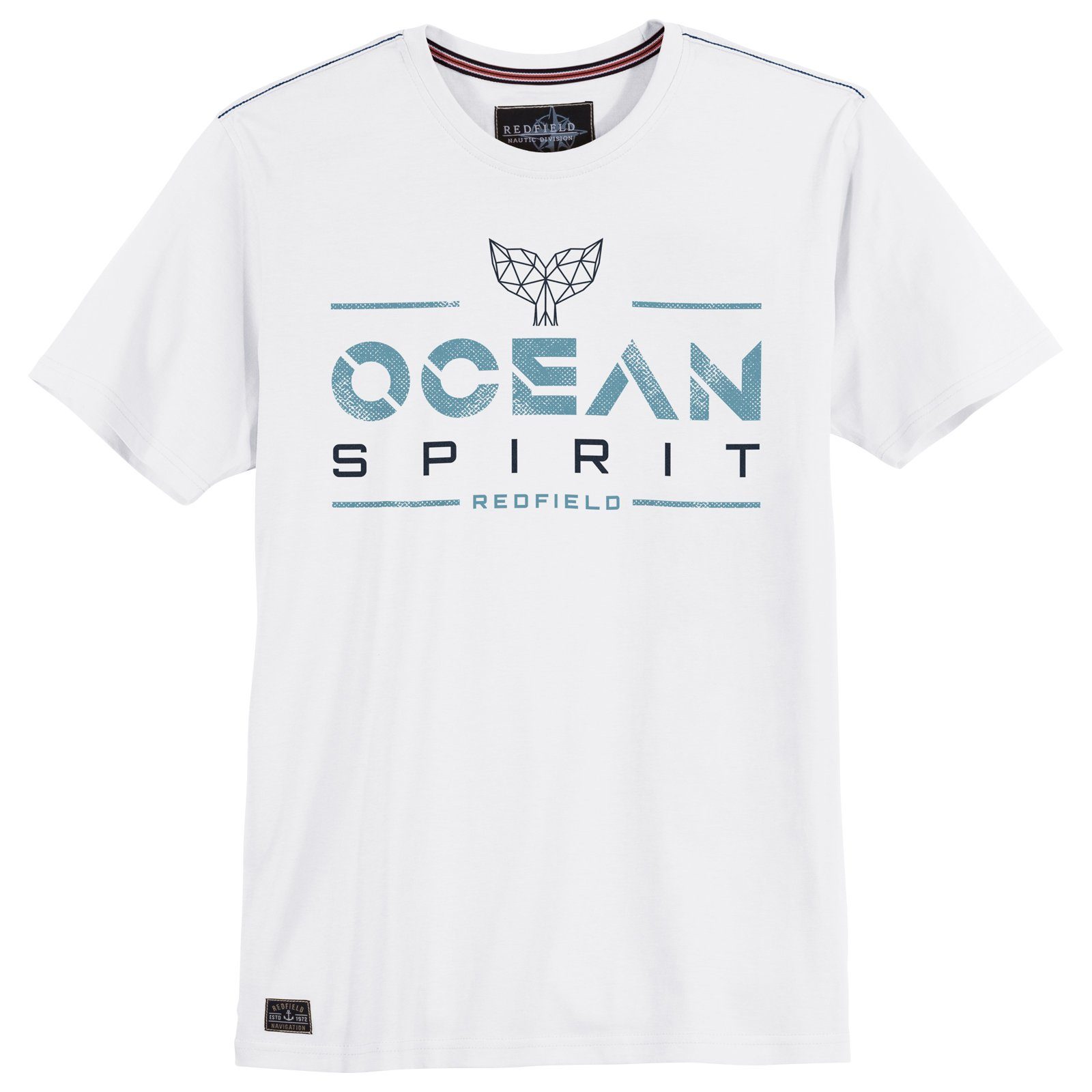 Redfield Rundhalsshirt Große Größen Herren T Shirt Weiß Print Ocean