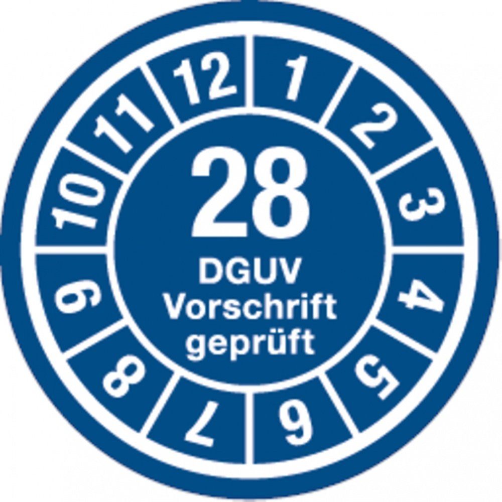 Dreifke Hinweisschild Dreifke® Prüfplakette DGUV "28" blau/weiß (alte Norm: UVV) - 35 mm Fol