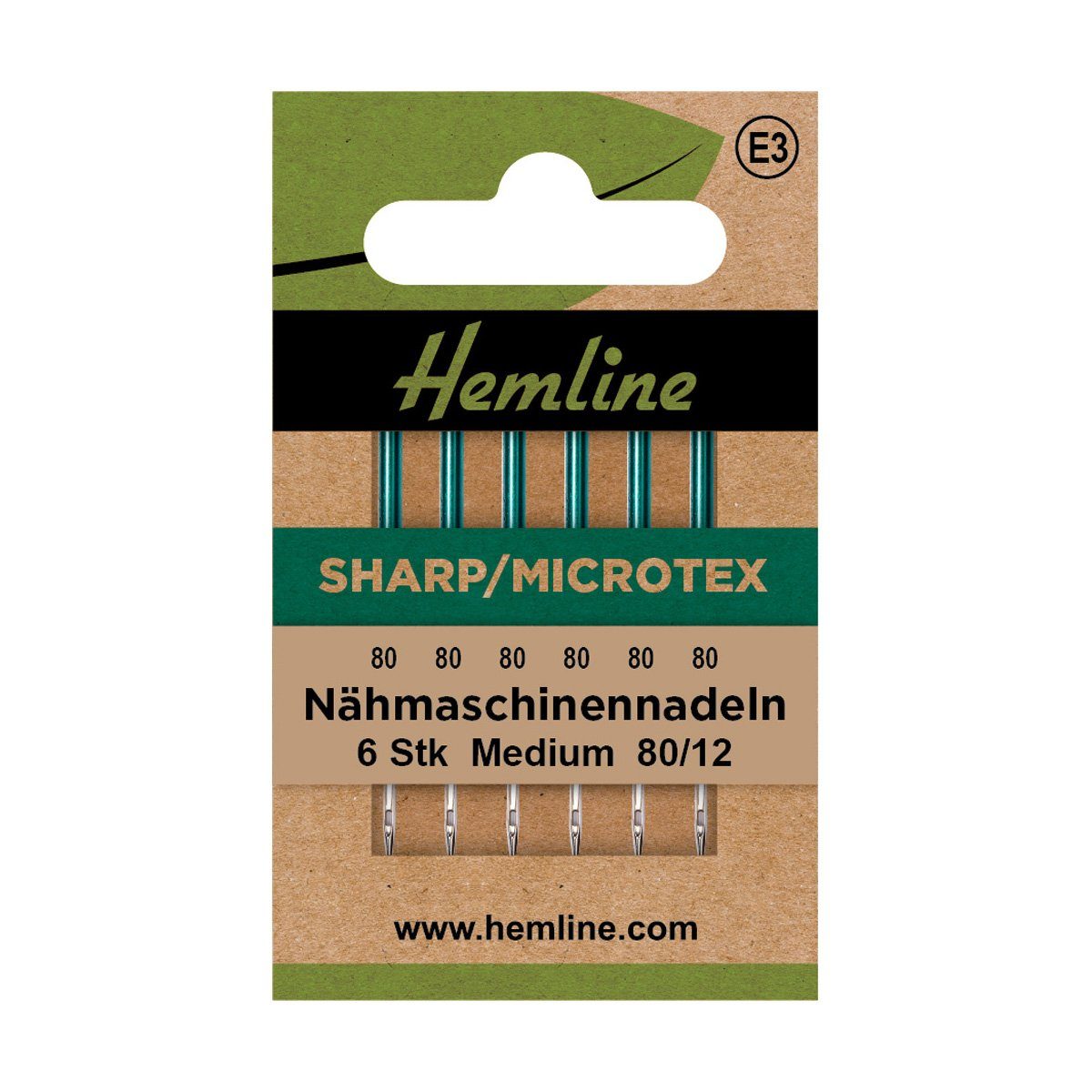Hemline Nähnadeln Nähmaschinennadeln Sharp/Microtex Medium 80/12