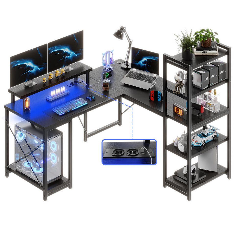 HOMALL Eckschreibtisch Gamingtisch,140cm L-förmiger Computertisch mit ... HOMALL Eckschreibtisch Gamingtisch,140cm L-förmiger Computertisch mit ...
