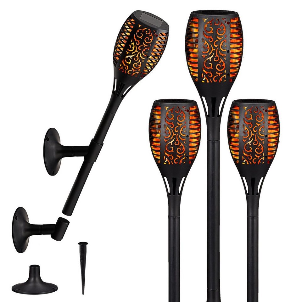 Cepewa Led Solarleuchte 4er Set Led Solar Fackel Flammenflackern Ca 58cm