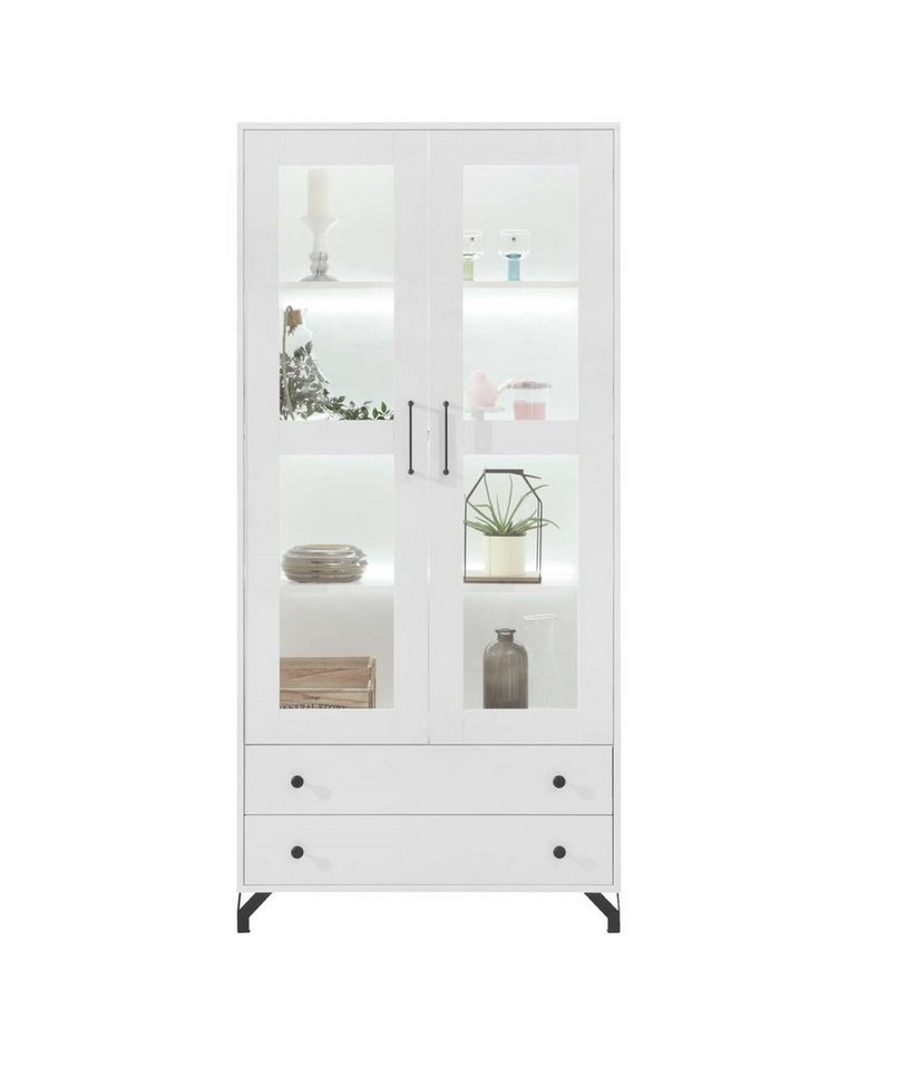 Stylefy Vitrine Arm Weiß Hochglanz Standvitrine Glasvitrine