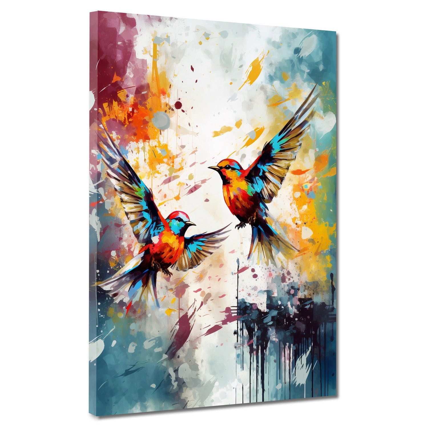 Artedinoi Leinwandbild Farbenfrohe Vögel Im Flug Pop Art Leinwandbild