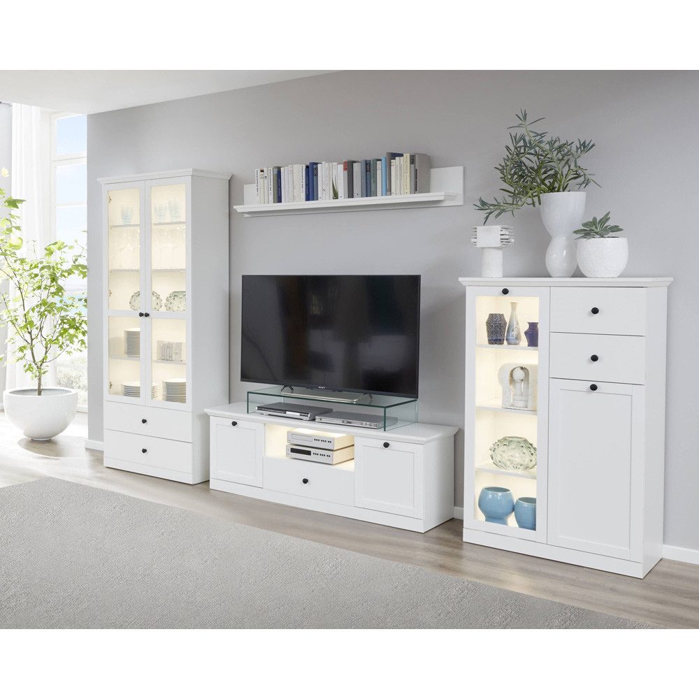 Lomadox Wohnwand Bergama 19 4 St Landhaus 331 Cm Weiß Mit Led