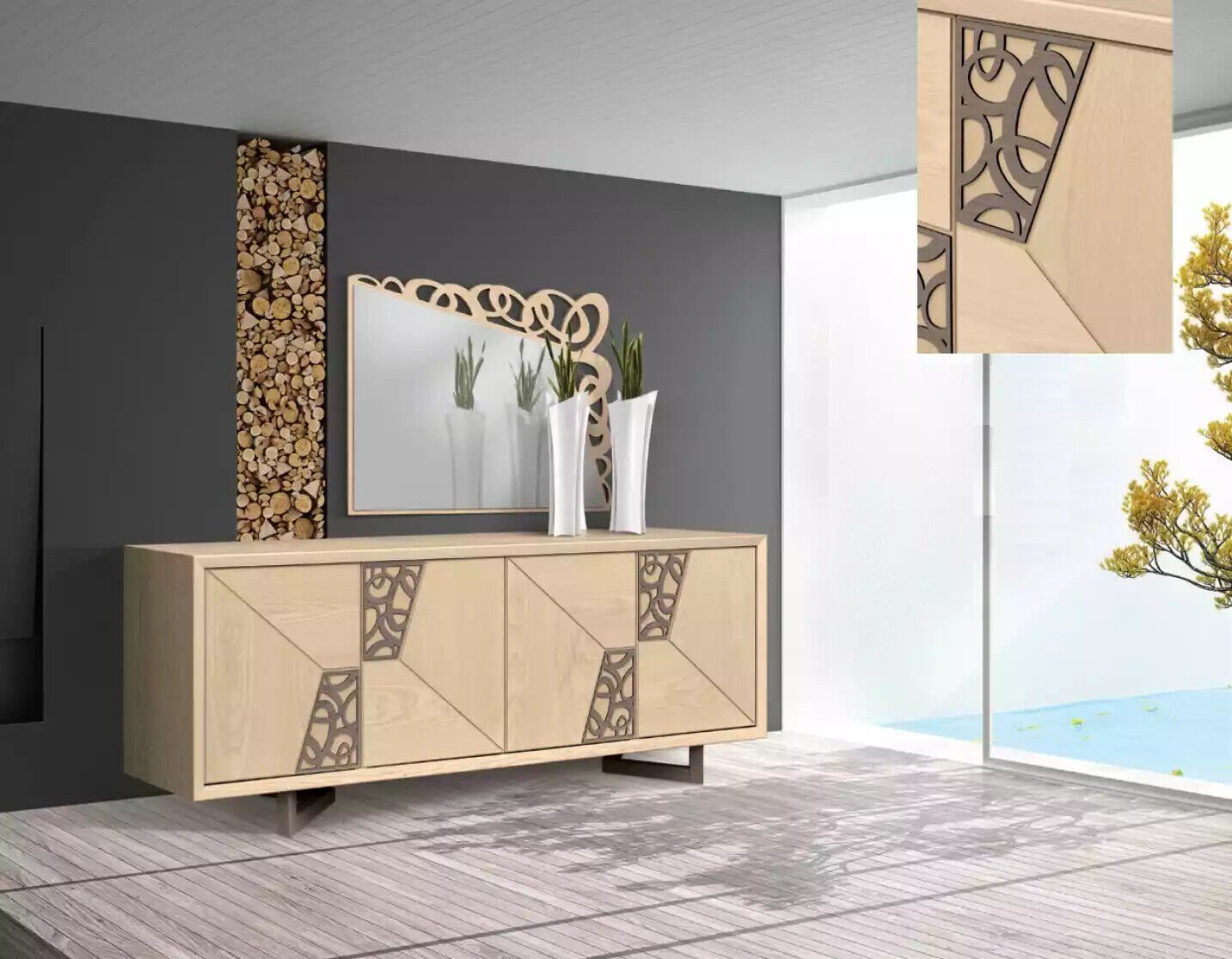 Jvmoebel Kommode Designer Hellbraunes Sideboard Wohnzimmer Anrichte