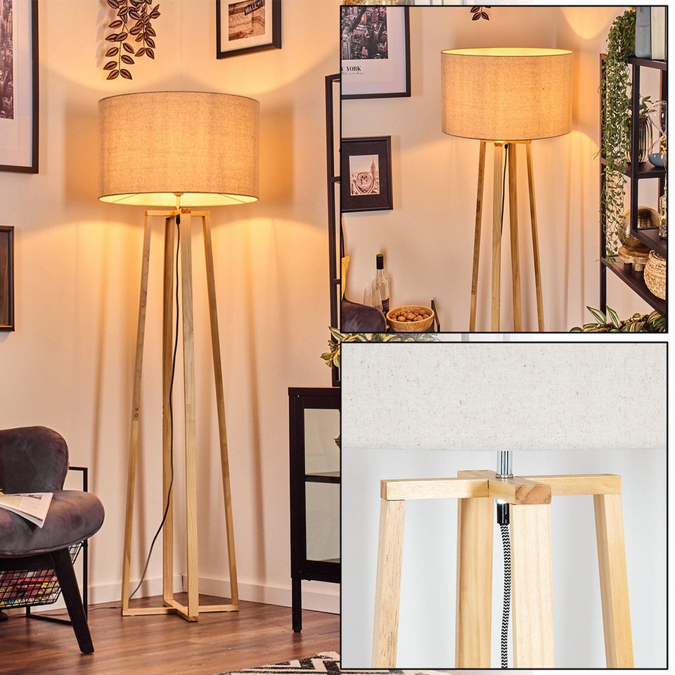 Hofstein Stehlampe Stehlampe Mit Holzfuß Und Schirm Aus Stoff Ohne