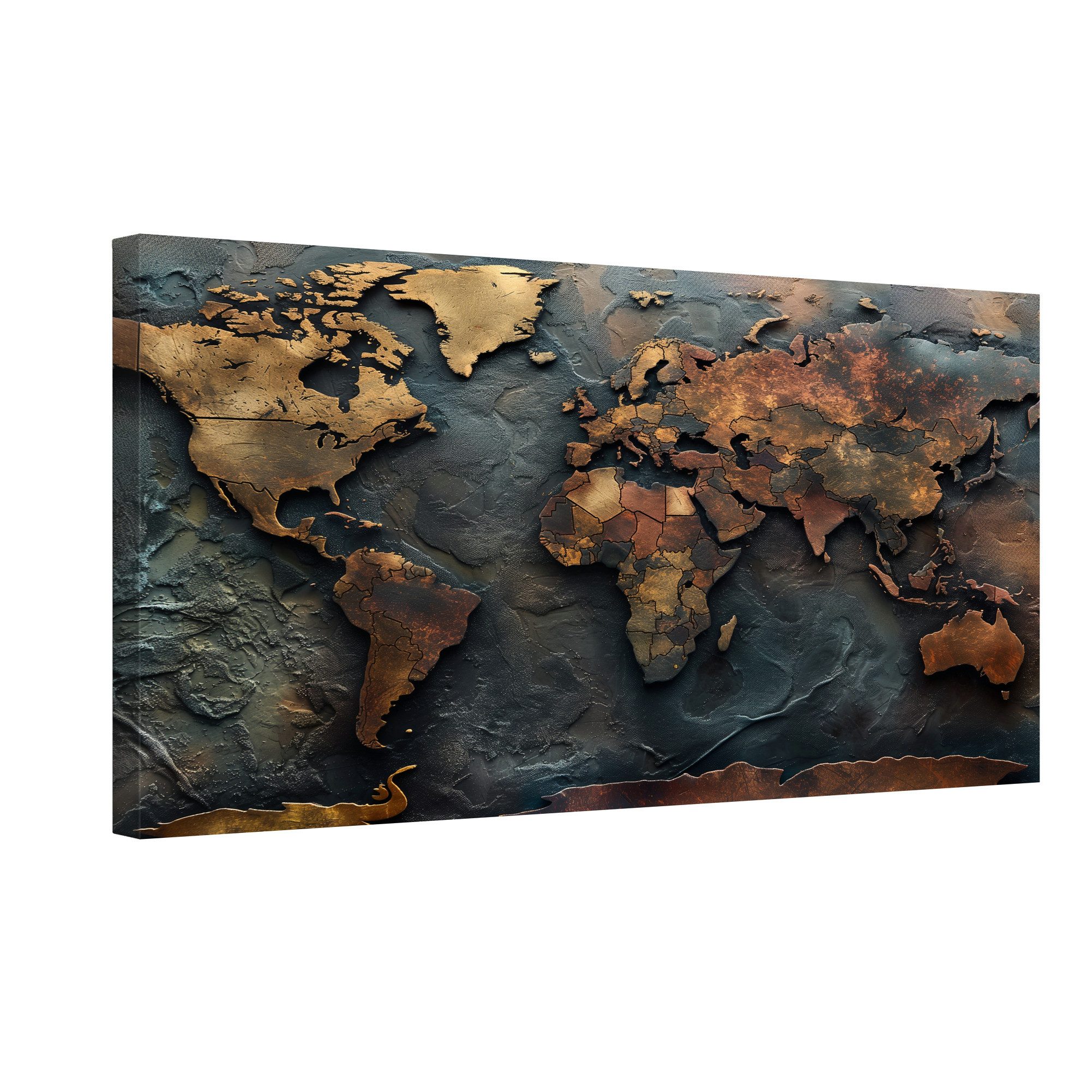 Altdecor Leinwandbild Landkarte Abstrakt Schwarz Gold 30 X 20 Cm