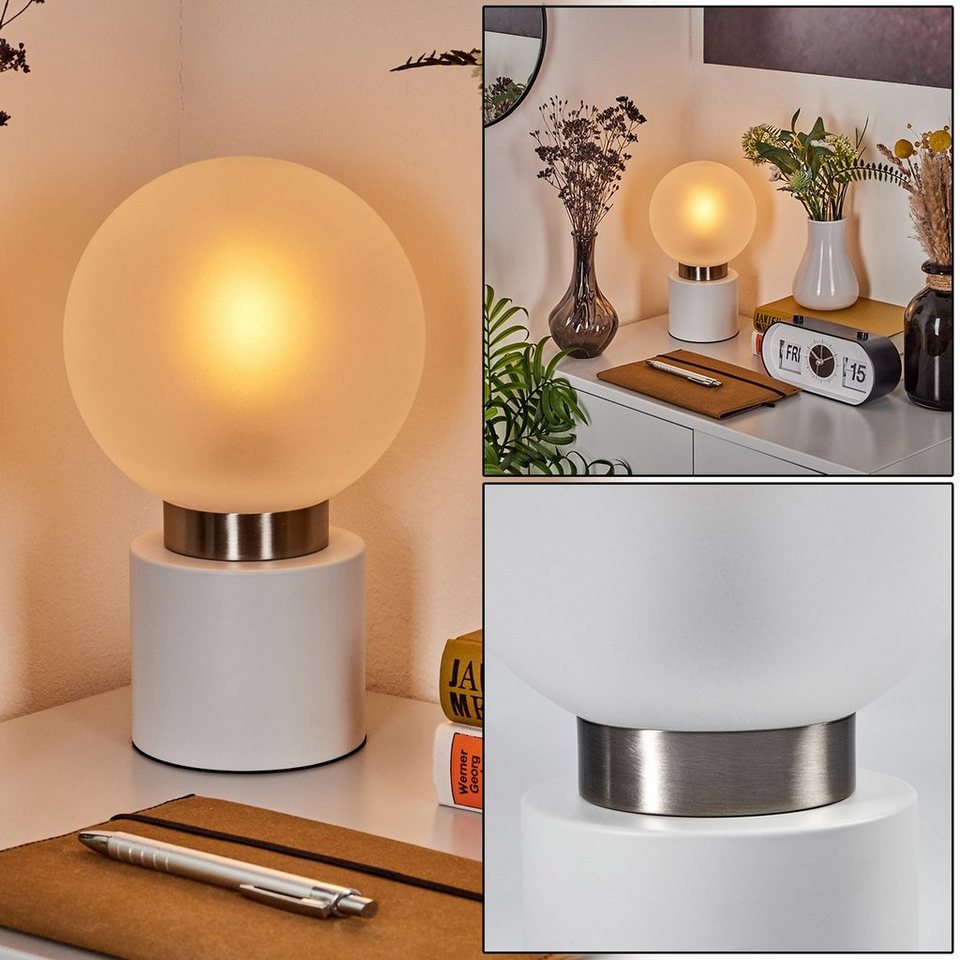 Hofstein Tischleuchte Moderne Nachttischlampe Aus Metallglas In Nickel