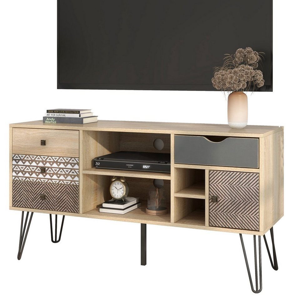 Merax Lowboard Mit 3 Schubladen Im Retro Stil Tv Board Tv Schrank