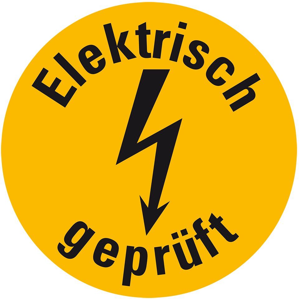 König Werbeanlagen Hinweisschild Prüfplakette Elektrisch geprüft Blitzpfeil,gelb,Folie,Ø10mm,128 ...