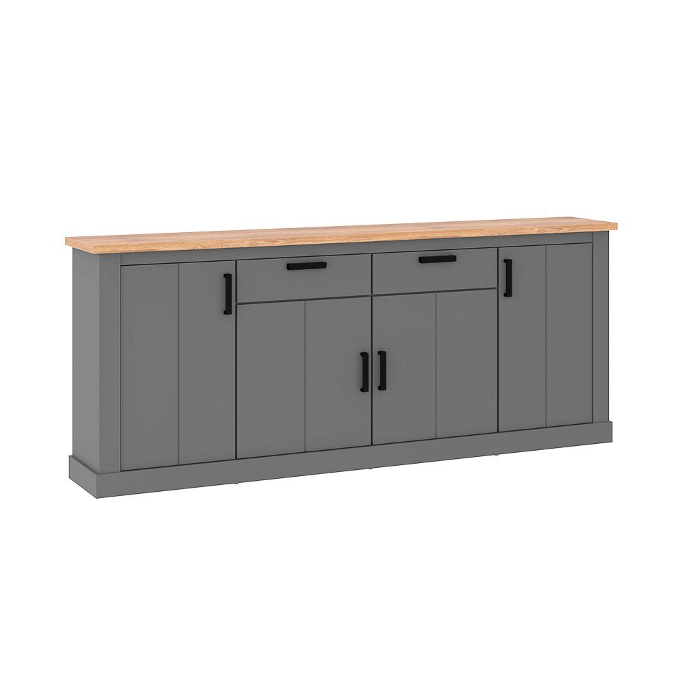 Lomadox Sideboard Padborg 129 Kommode 200cm Anthrazit Mit Eiche