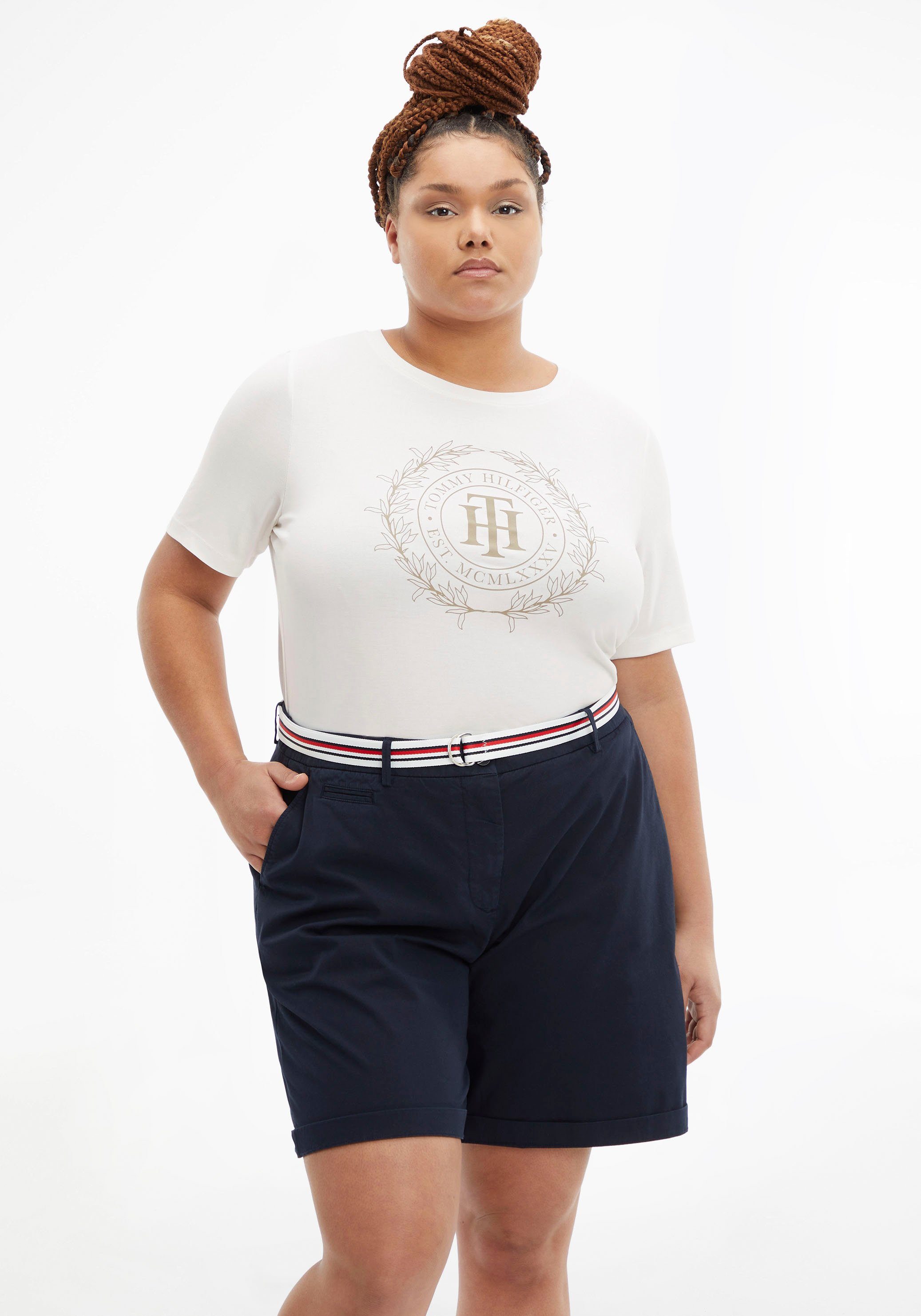 Tommy Hilfiger Curve Rundhalsshirt Crv Reg Th Crest Open Nk Tee Ss Mit