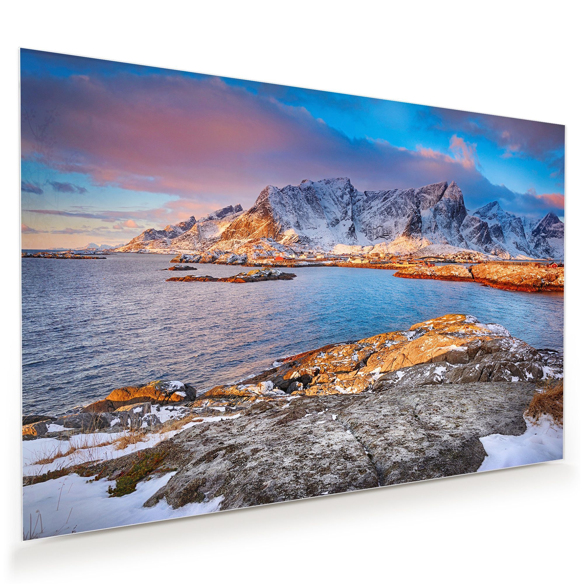 Primedeco Glasbild Wandbild Sonnenaufgang Lofoten Norwegen mit Aufhängung, Berge (21 ...