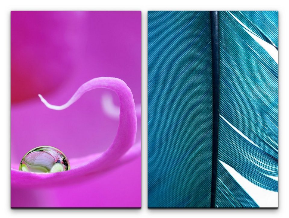Sinus Art Leinwandbild 2 Bilder Je 60x90cm Orchidee Wasserperle Feder