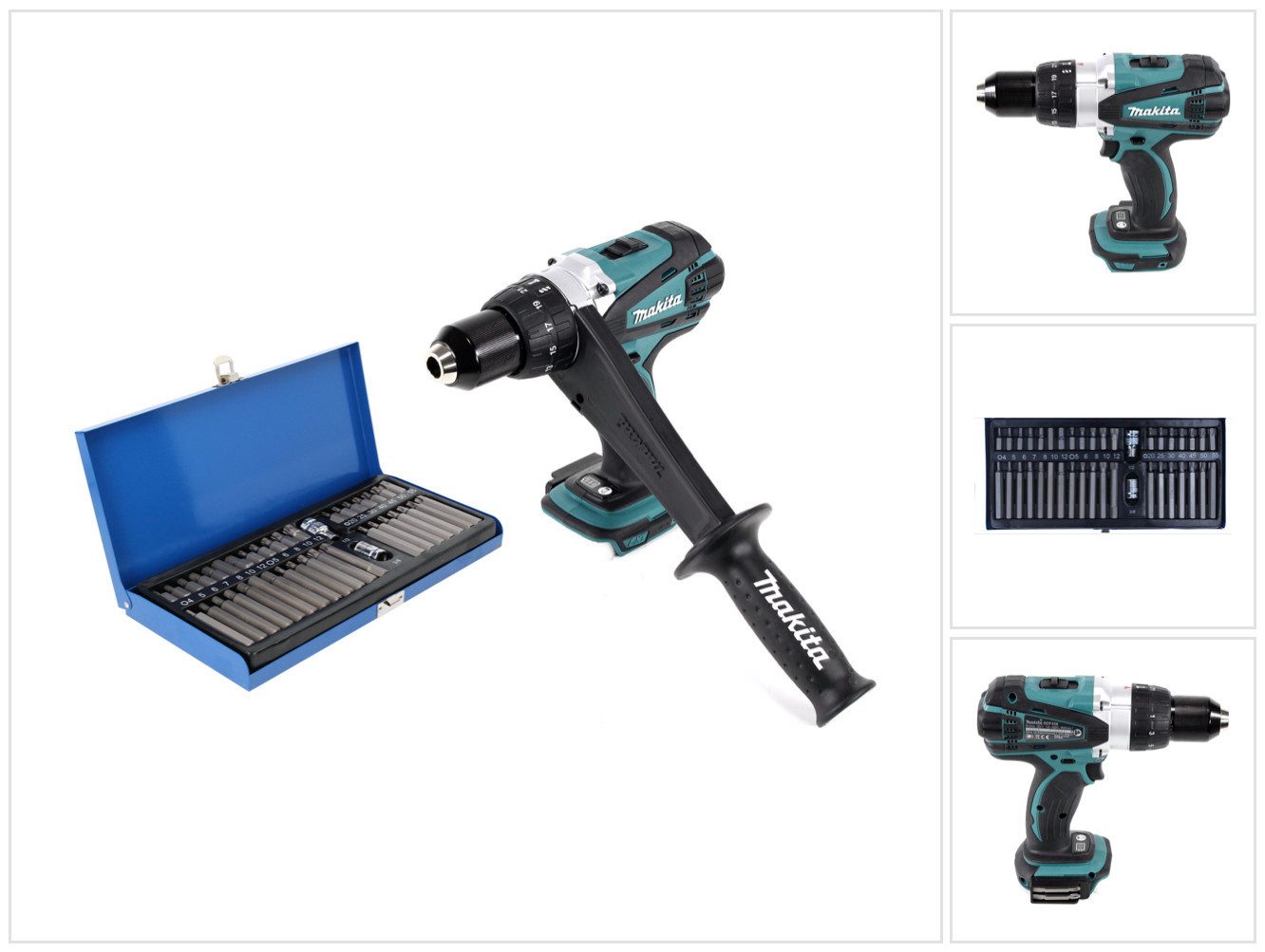 Makita Säulenbohrmaschine DDF 458 Z Akku Bohrschrauber 18 V 91 Nm + 40 tlg. Bit Set - ohne Akku