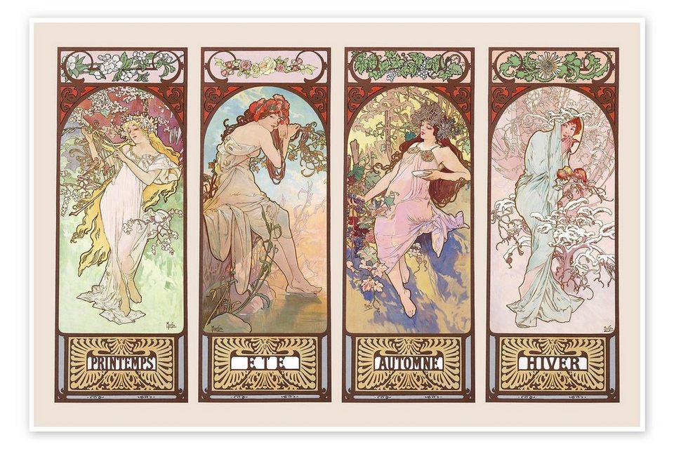 Posterlounge Poster Alfons Mucha, Die Vier Jahreszeiten II, Malerei Posterlounge Poster Alfons Mucha, Die Vier Jahreszeiten II, Malerei
