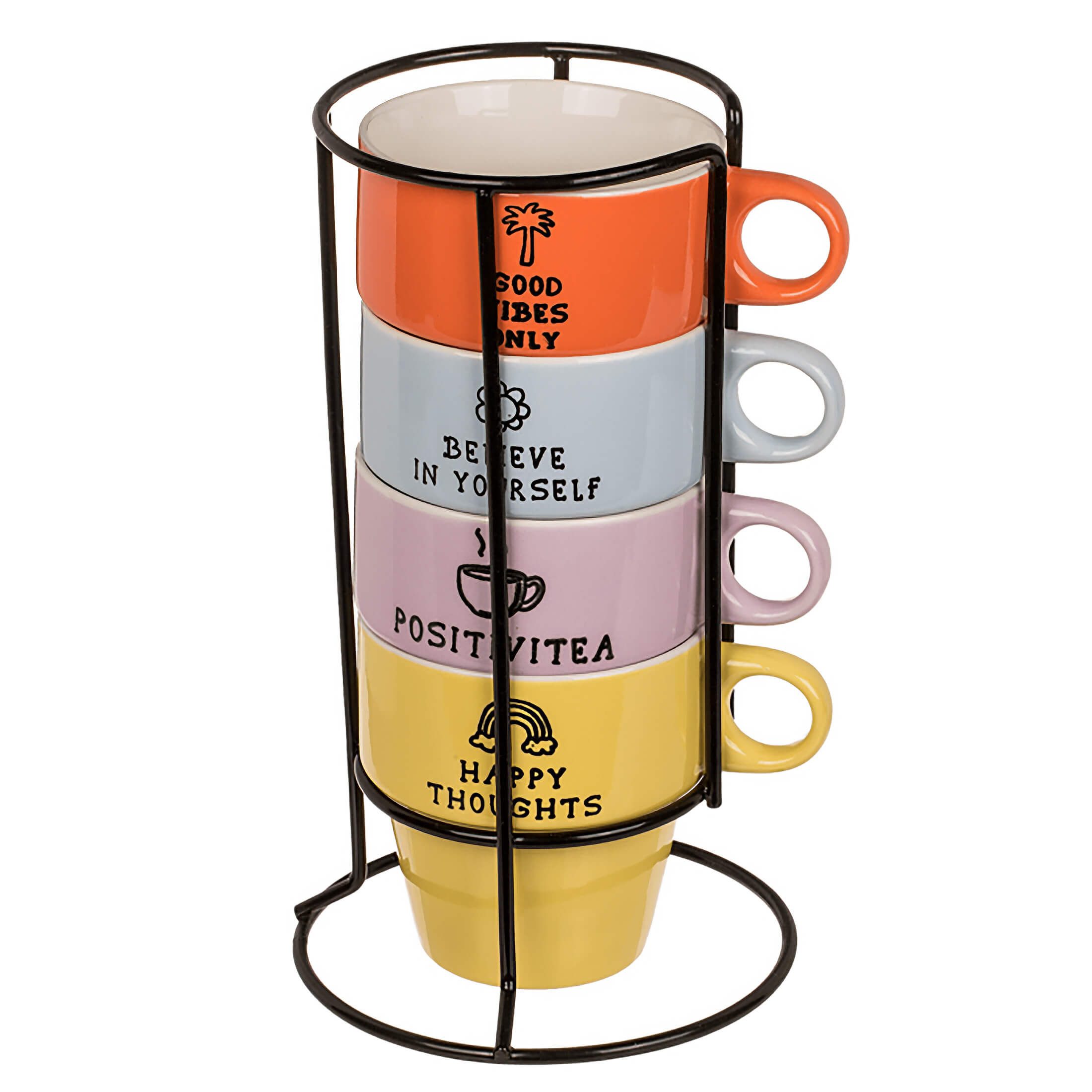 Out Of The Blue Tasse 4 Pastell Tassen Im Metallständer Stapelbares 5 Teiliges Set New Bone