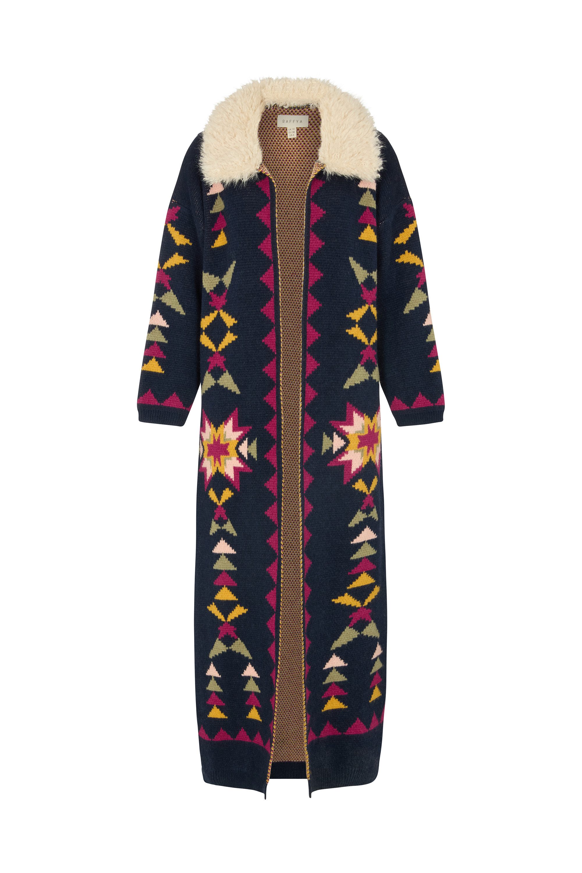 RAFFYA Strickjacke Cathy Jacquard Long Line Cardigan Damen