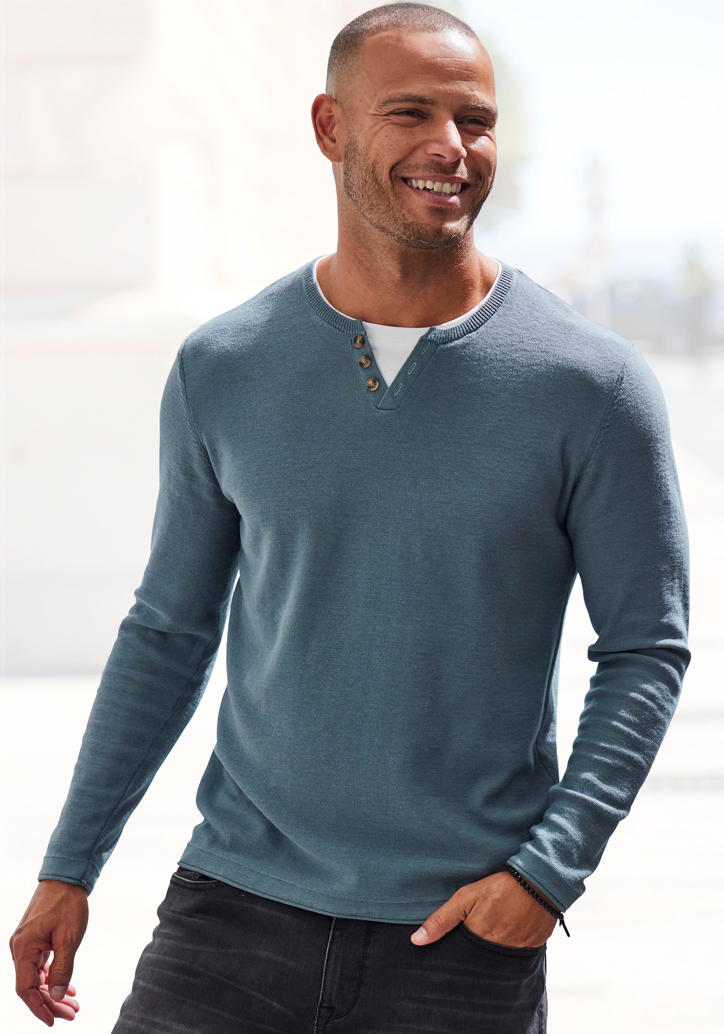 H.I.S Strickpullover Pullover mit hochwertiger Halslochverarbeitung in ...