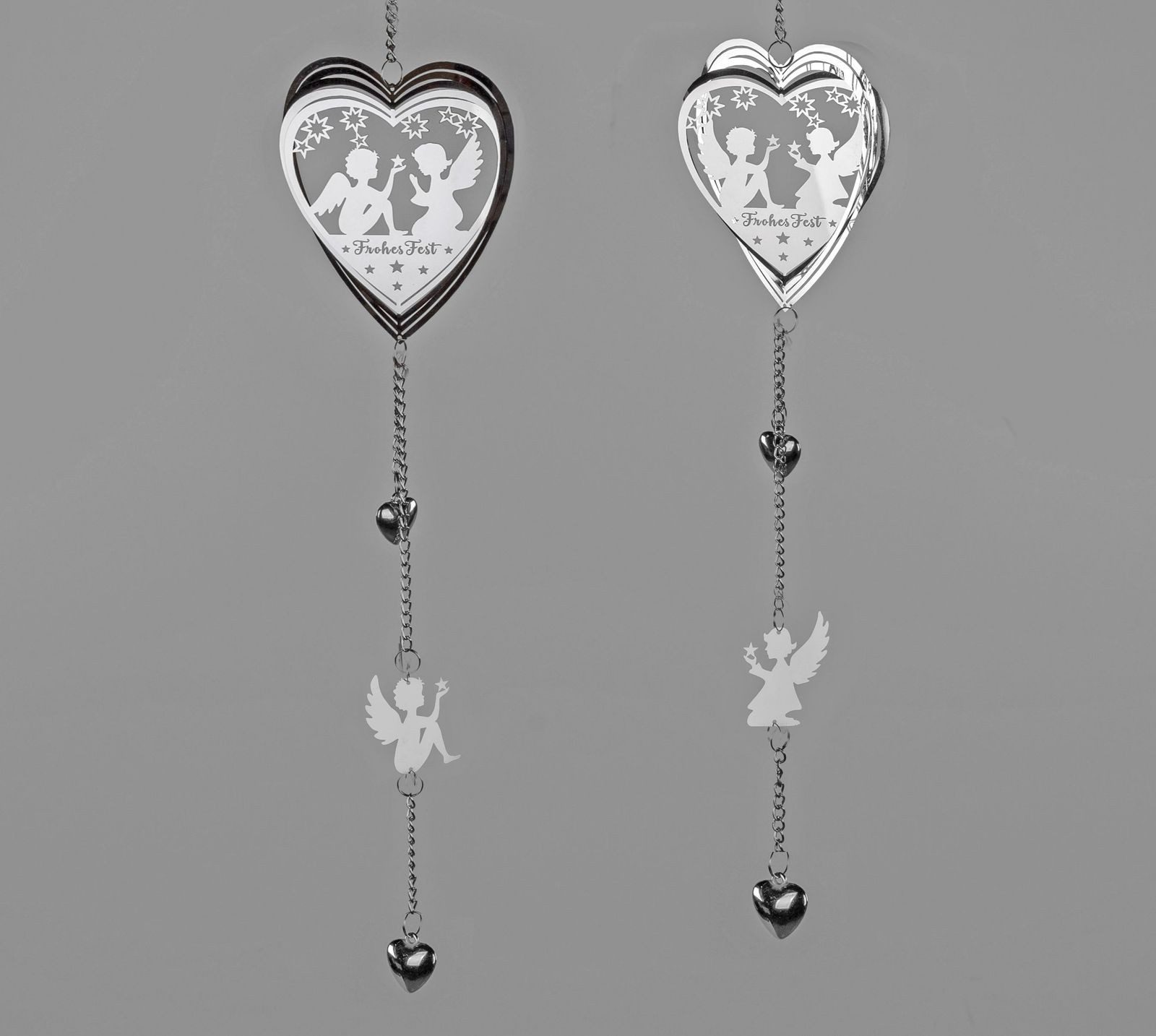 Formano Weihnachtsfigur 2er Set Engel Herz Hänger 78cm Edelstahl Silber