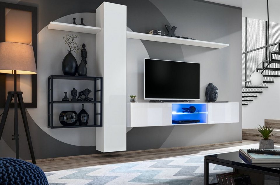 Jvmoebel Wohnwand Weiß Wohnwand 270 Cm Wandschrank Wand Regale Tv