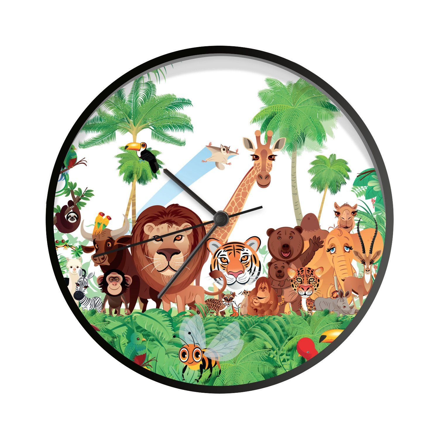 Muchowow Wanduhr Wilde Tiere Dschungel Löwe Tiger Mädchen