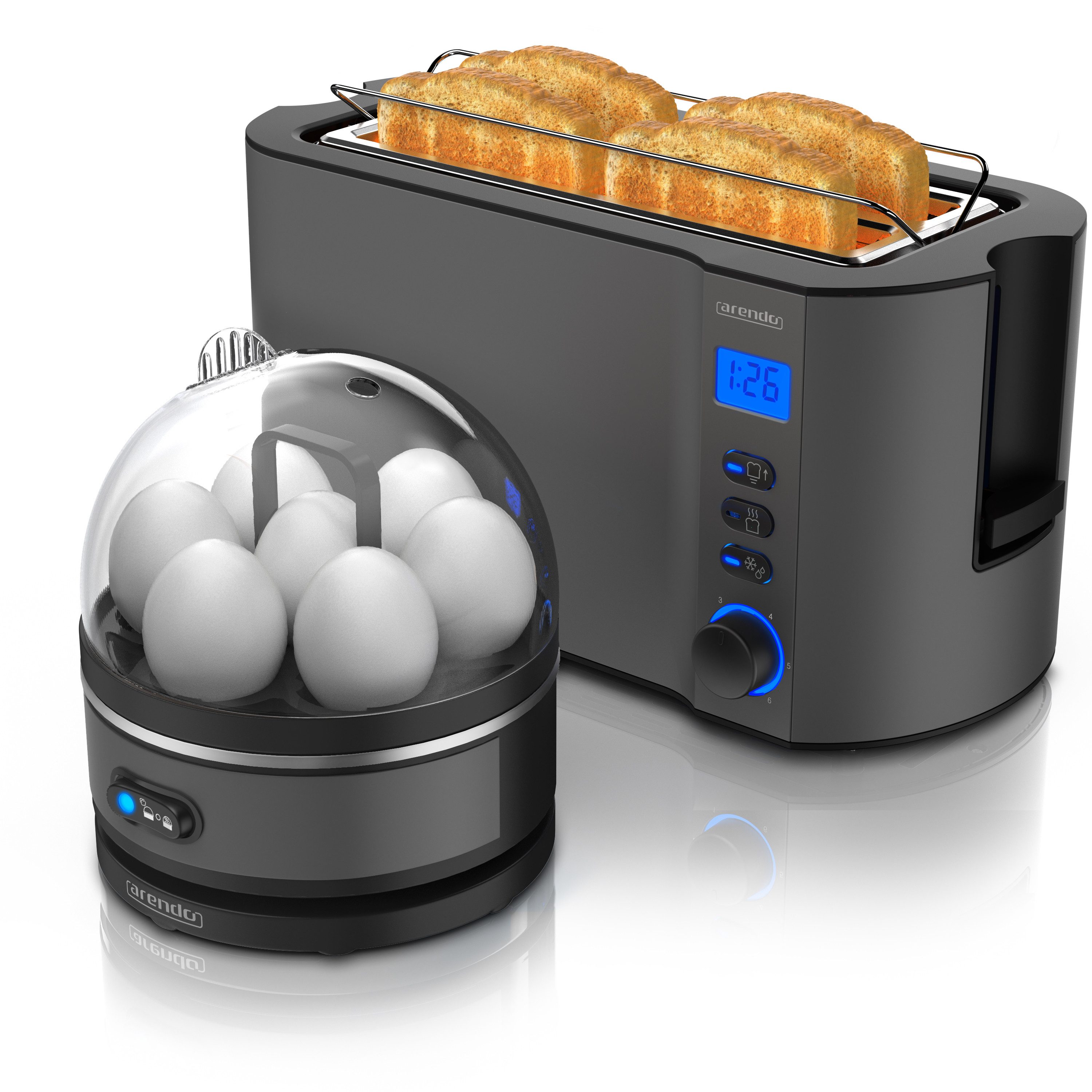 Arendo Frühstücks-Set (2-tlg), 4-Scheiben Langschlitz Toaster, 7er ...