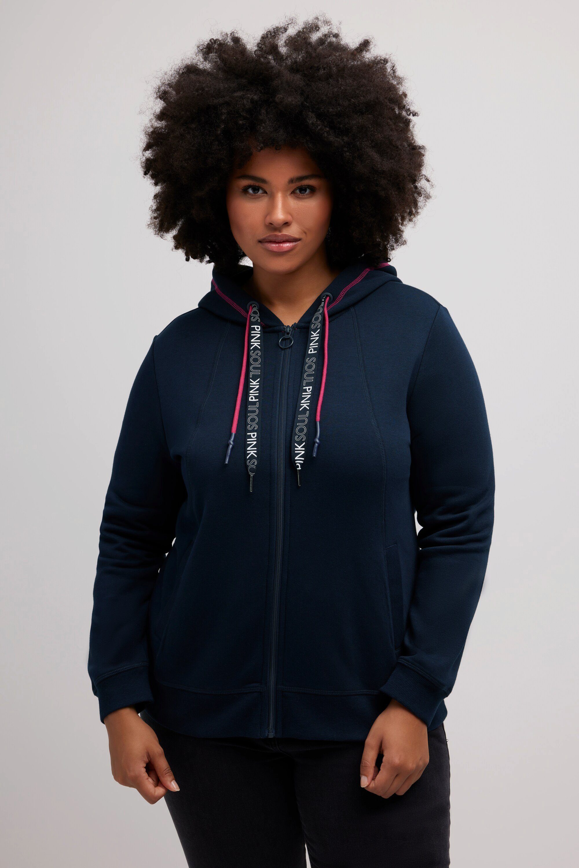 Ulla Popken Sweatjacke Sweatjacke Doppeltes Band Kapuze Ziernähte